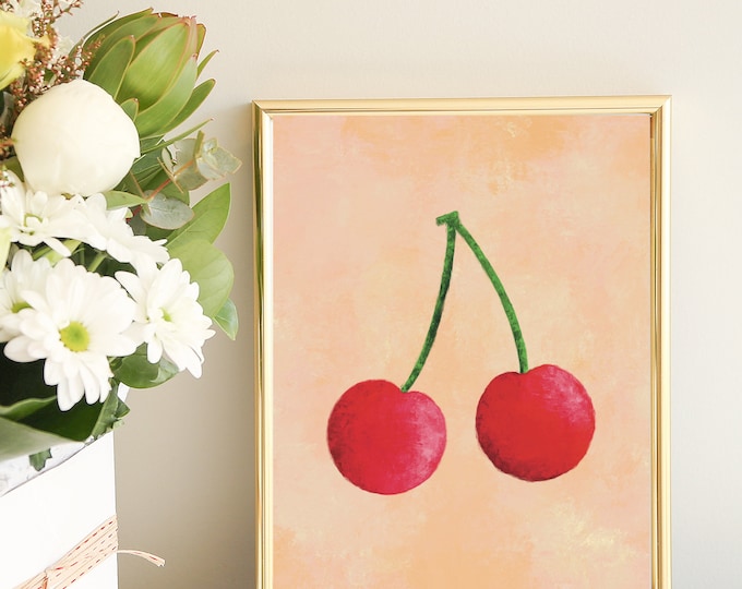 Cherry Wall Art Print, Printable Feminine Poster, Cherries Poster Soft ...