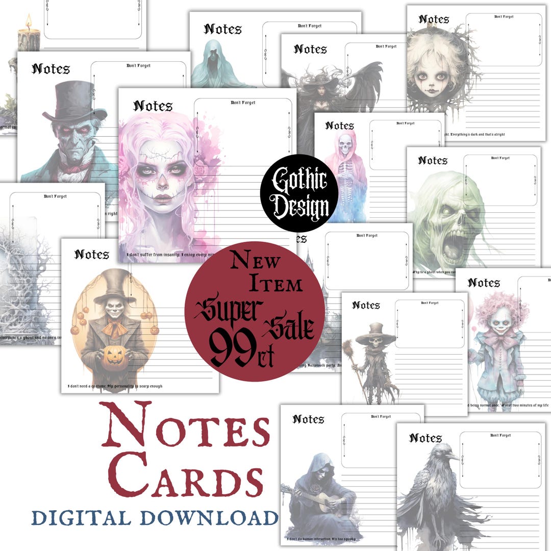 Gothic Notes Cards Printable Download to Do List Note Taking Cards ...