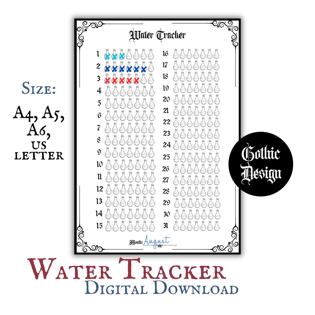 Gothic Water Tracker Digital Download Page Goth Planner Witchy ...