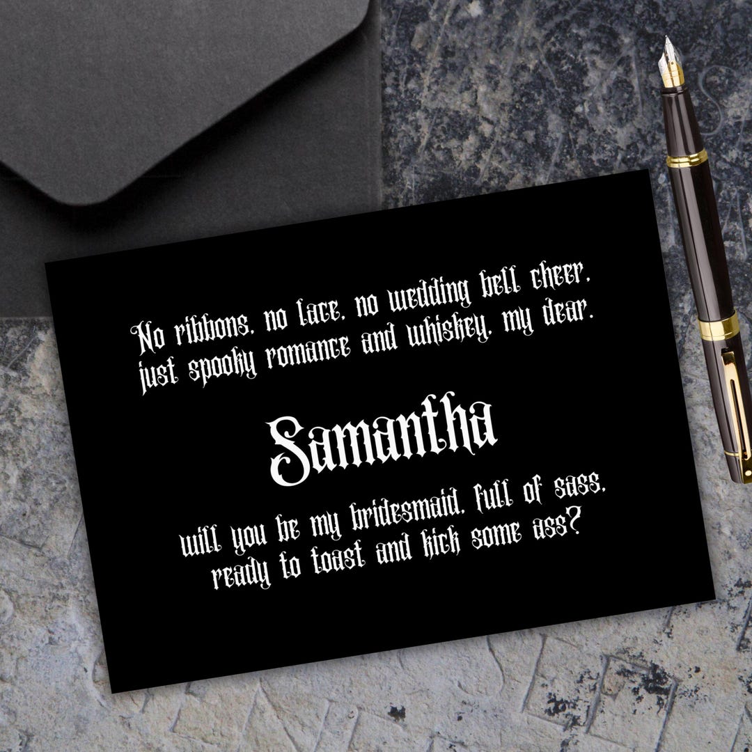 Custom Gothic Bridesmaid Proposal Card Black Gothic Wedding Be My ...