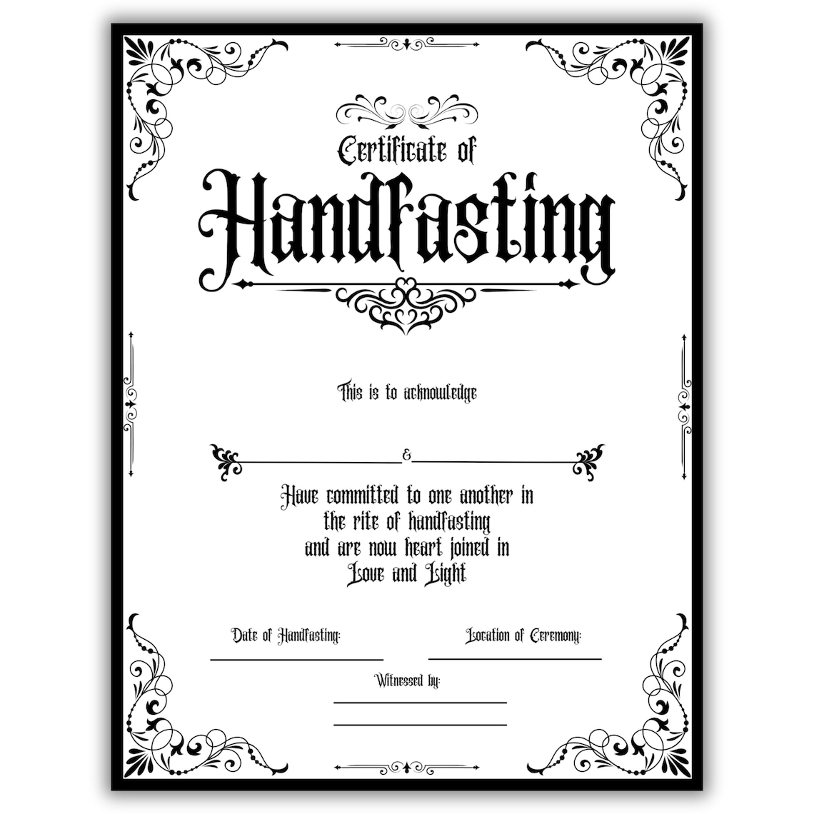 Handfasting Certificate Printable Download Pages Witchy Gothic Wedding ...
