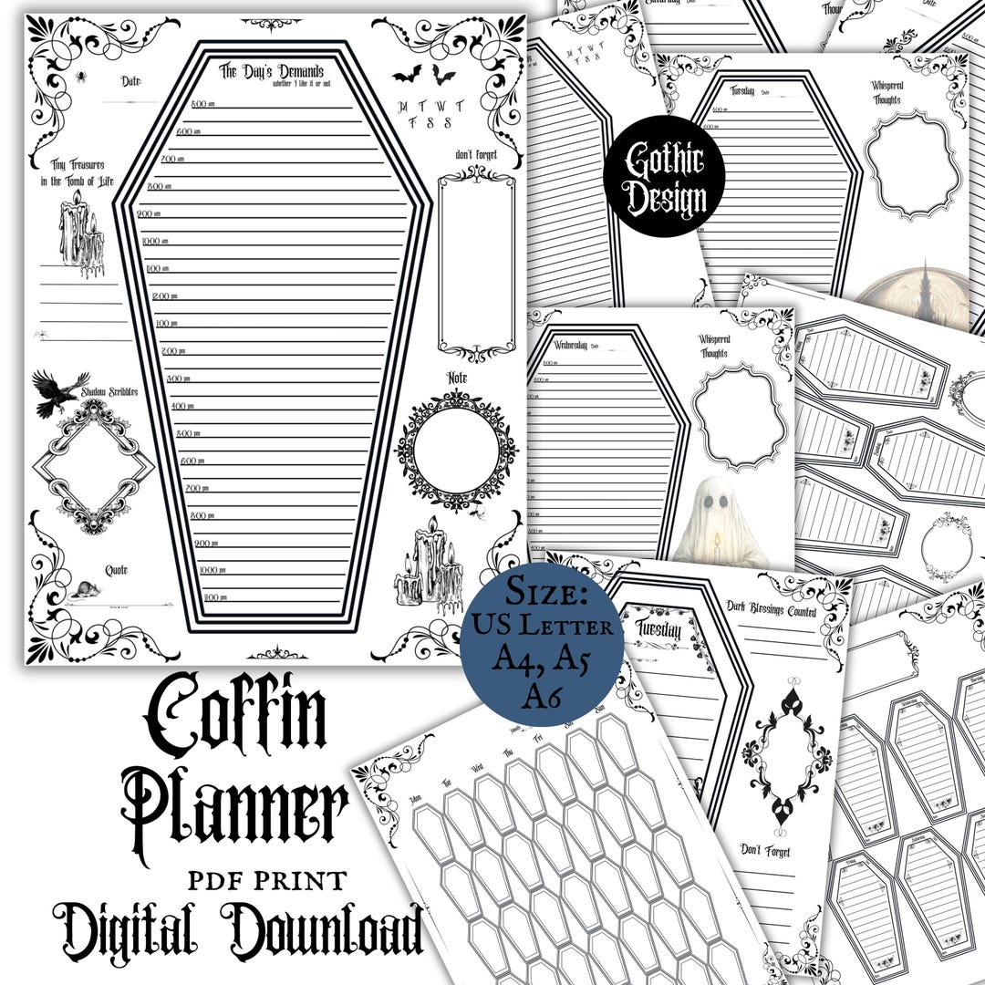 Gothic Coffin Planner Pages Printable Download Pagan Calendar Goth Core ...