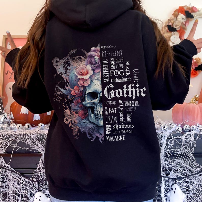 Gothic Hoodie Black Goth Witchy Clothes Aesthetic Emo Hoodie Skull ...