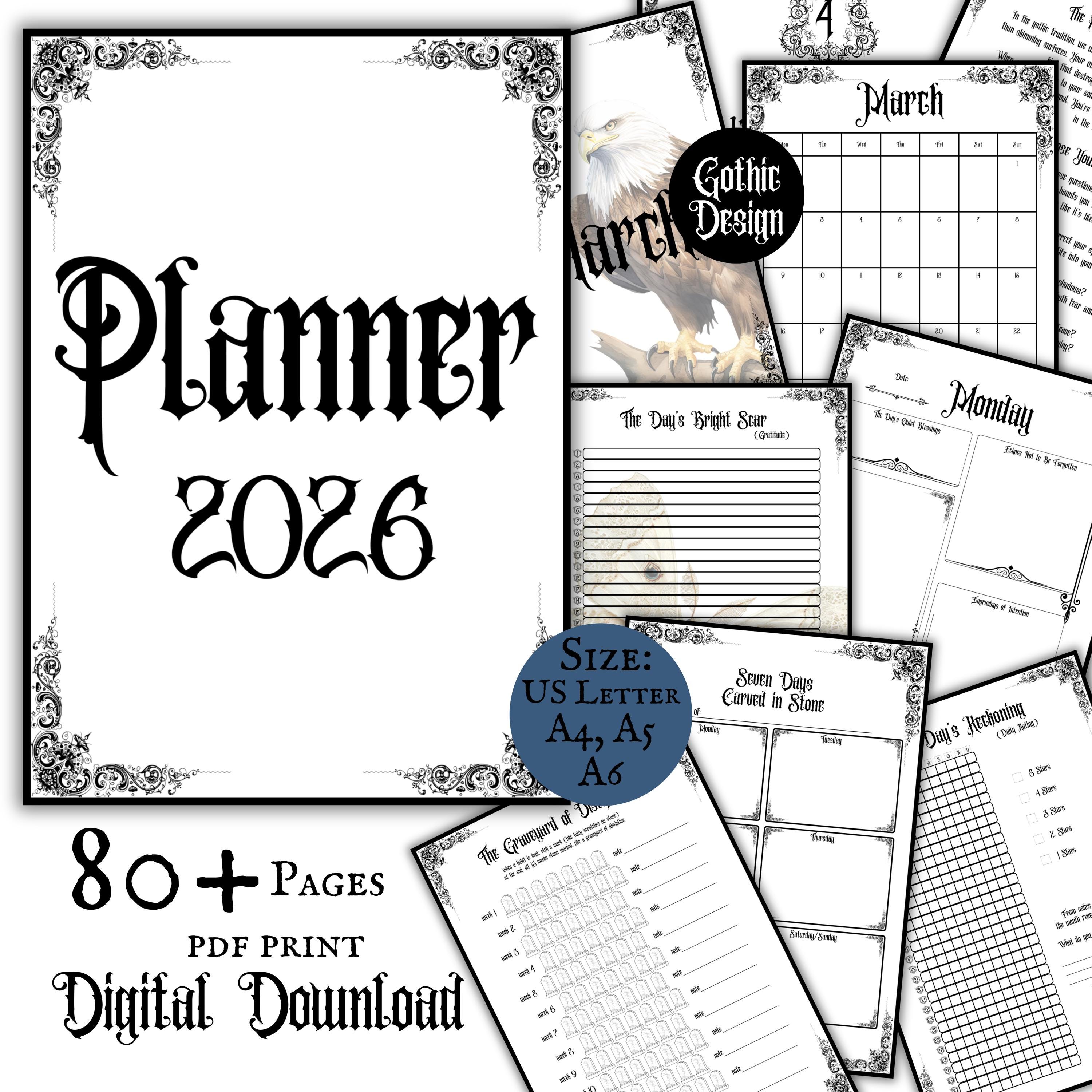 Gothic 2026 Planner Printable Download Pagan Calendar 2026 Journal ...