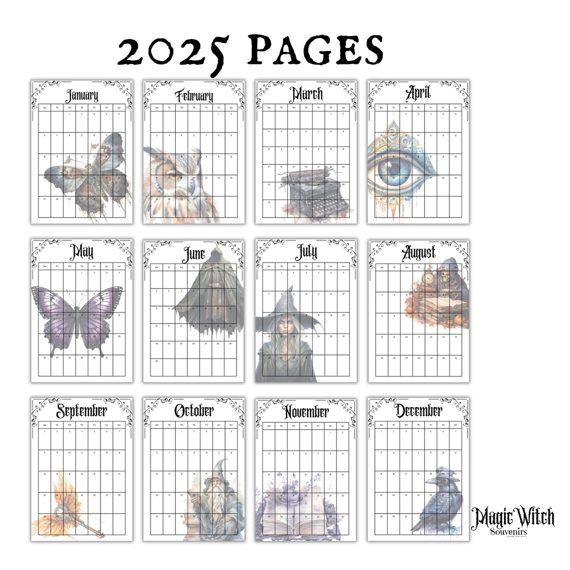Witchy Goth 2025 Calendar Digital Download Pages Pagan 2025 Monthly ...