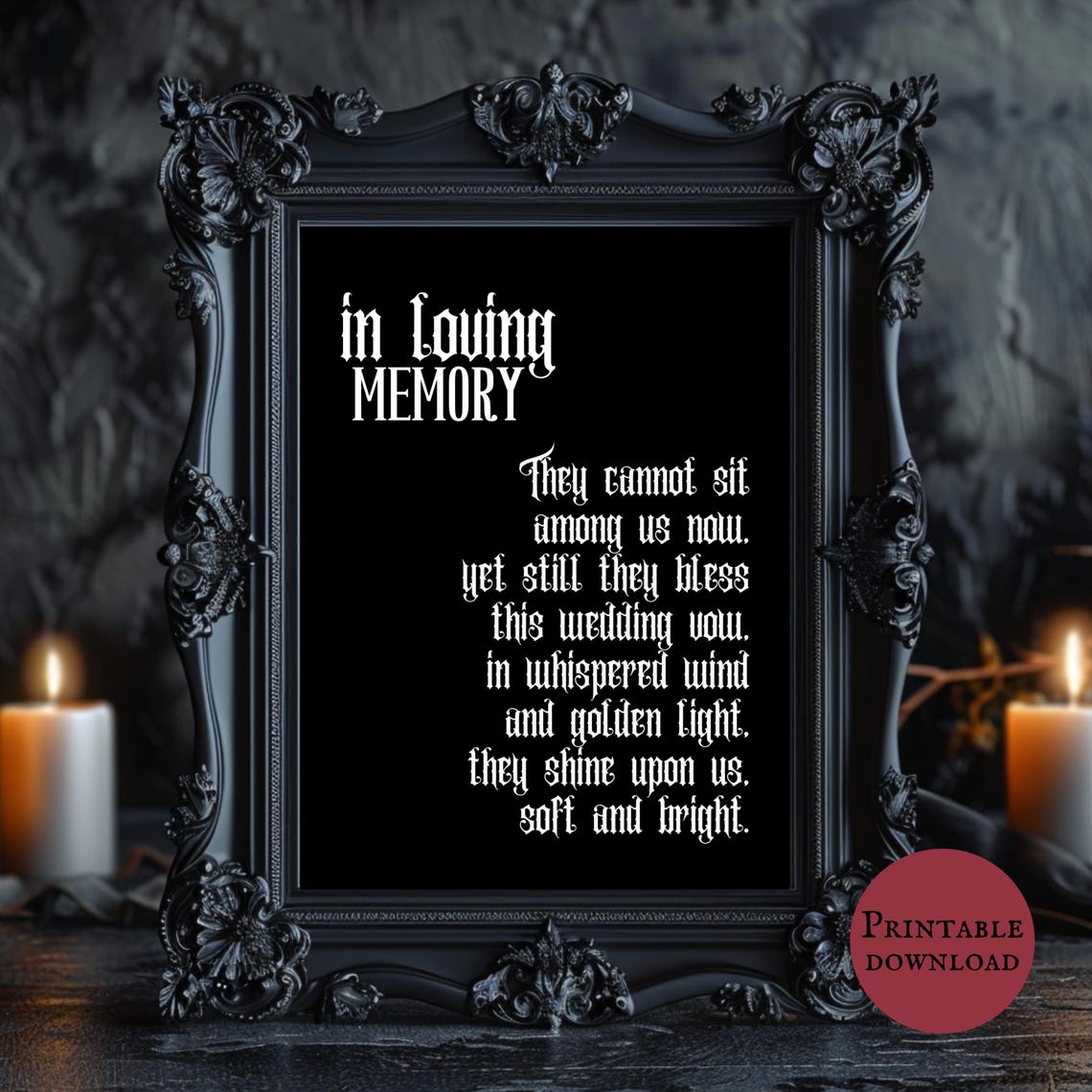 Memorial Table Sign Gothic Design in Loving Memory Printable Download ...