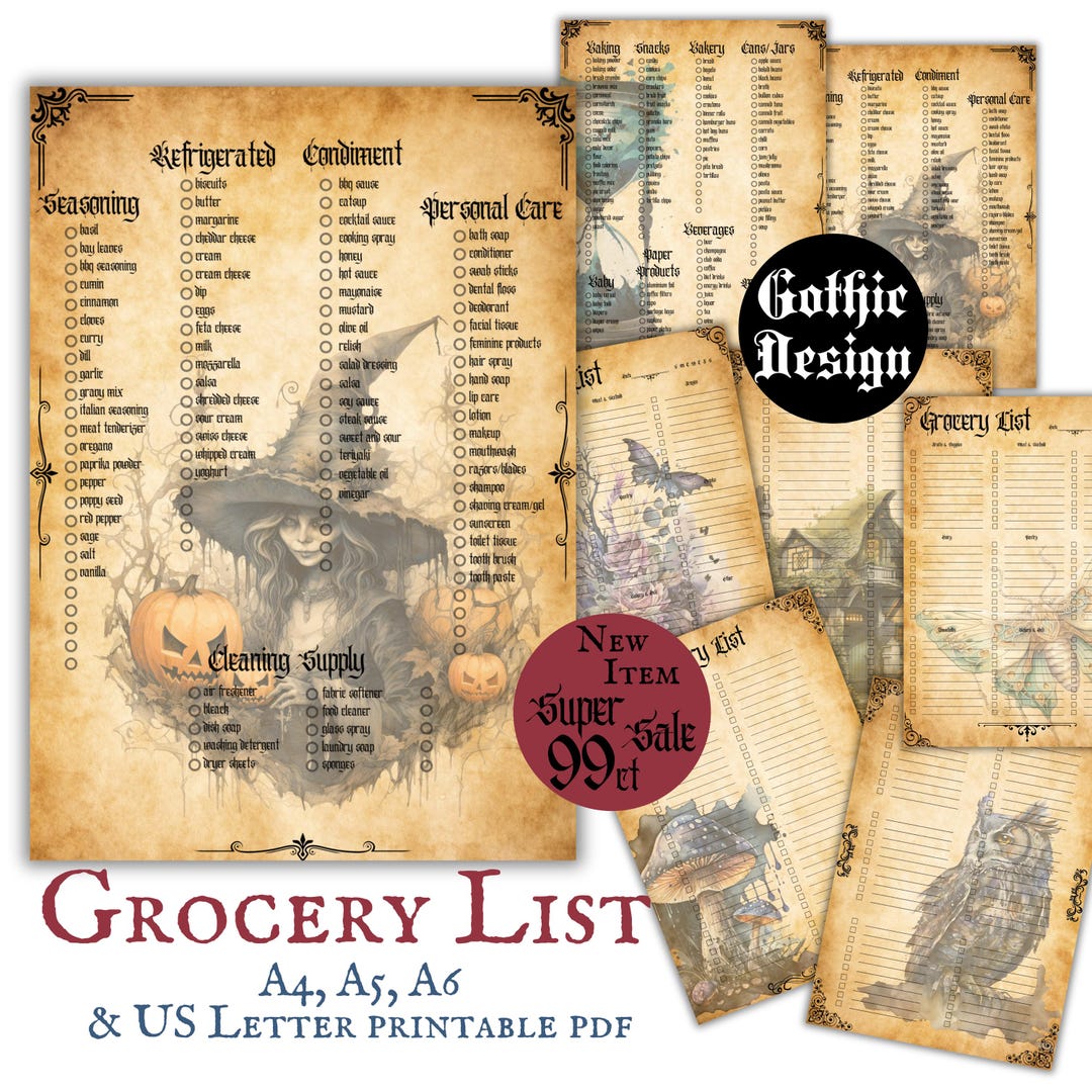 Grocery List Witchy Design Printable Download Shopping List Weekly ...