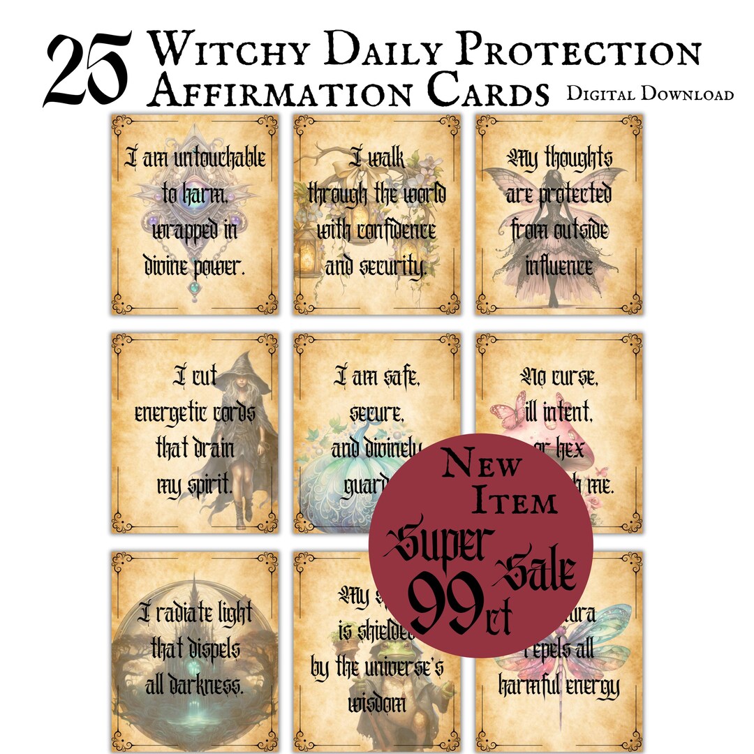 Witchy Affirmation Cards Daily Protection Energy Affirmation Deck ...