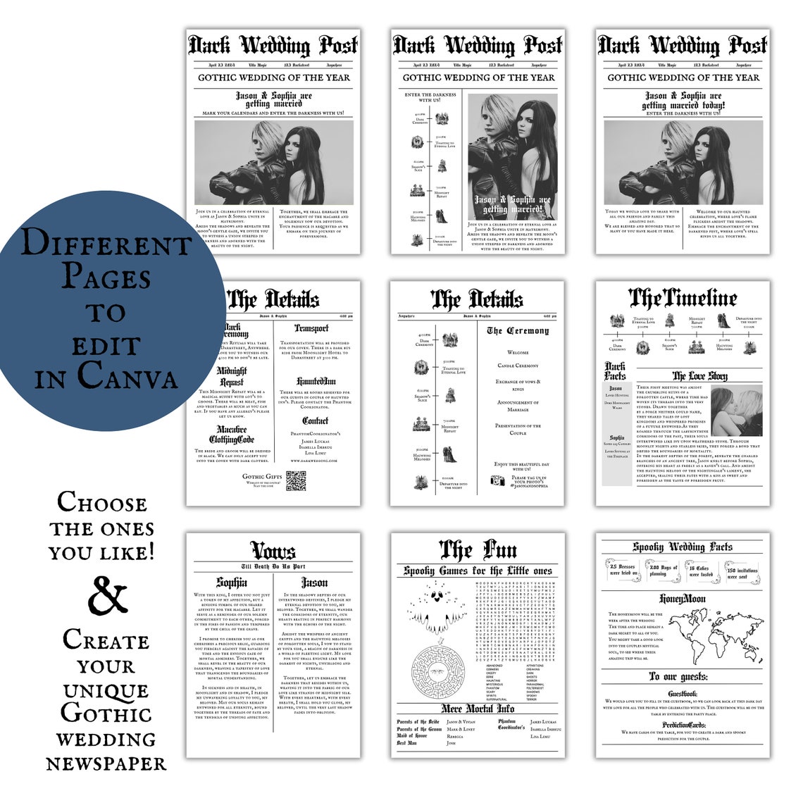 Wedding Newspaper Template Gothic Wedding Invitation Timeline DIY ...