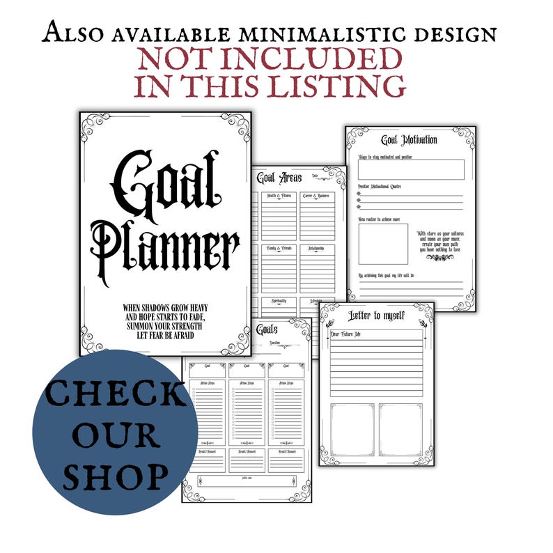 Goal Planner Gothic Design Yearly Goal Setting Undated Planning ...