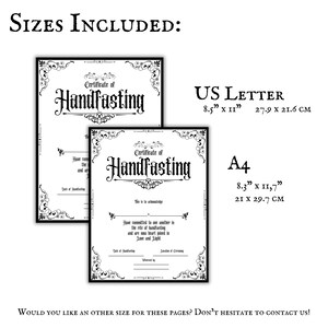 Handfasting Certificate Printable Download Pages Witchy Gothic Wedding ...