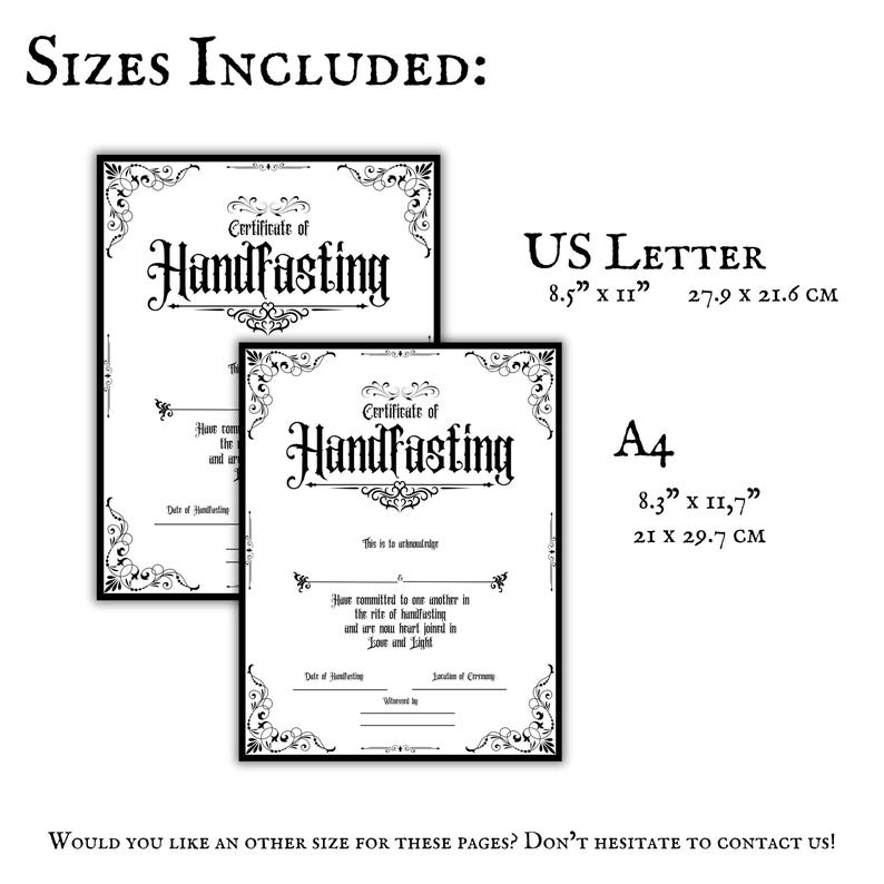 Handfasting Certificate Printable Download Pages Witchy Gothic Wedding ...