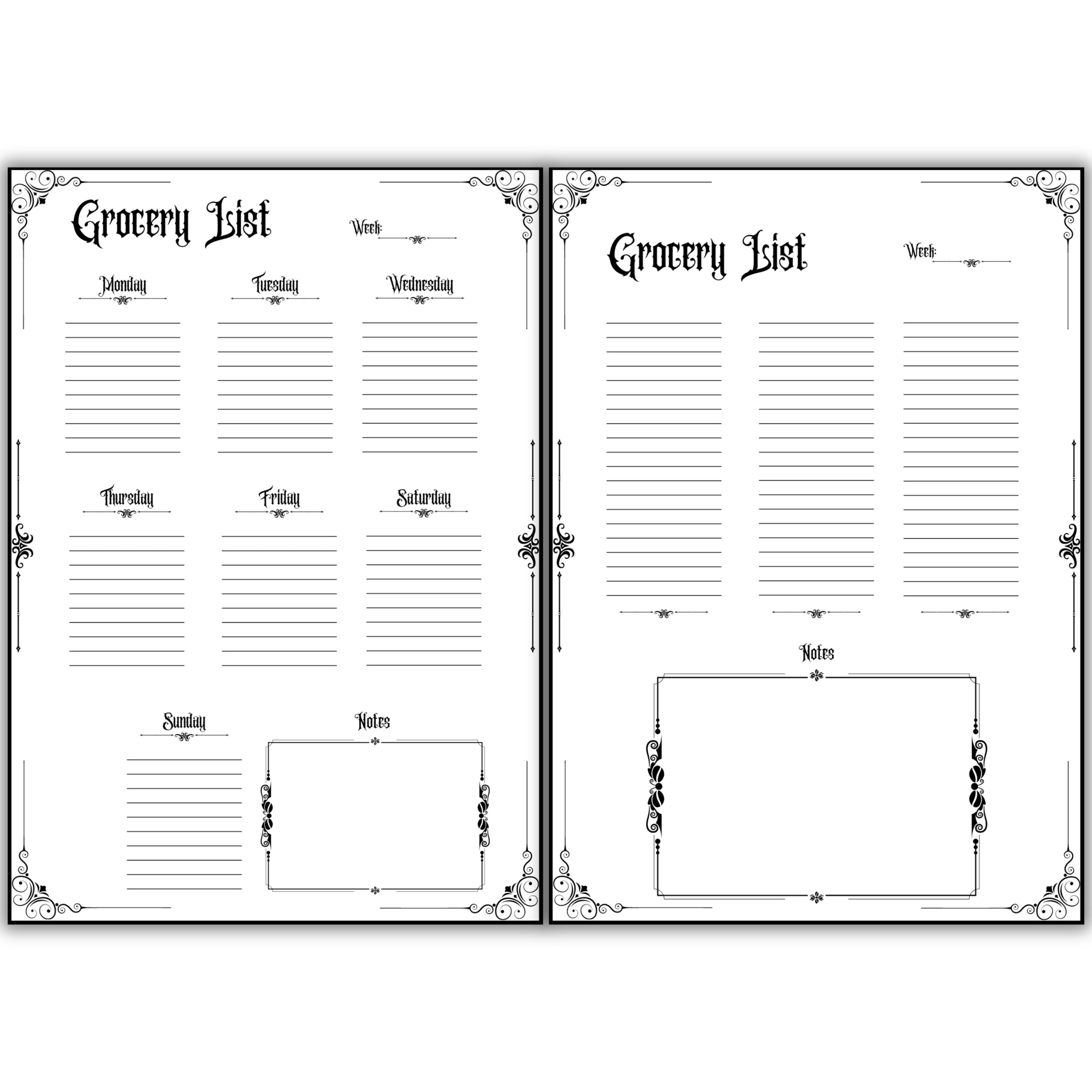 Gothic Weekly Meal Planner Grocery List Pagan Recipe Journal, Halloween ...