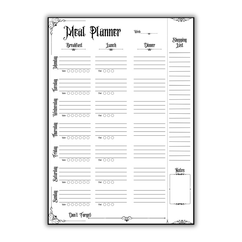 Gothic Weekly Meal Planner Grocery List Pagan Recipe Journal, Halloween ...