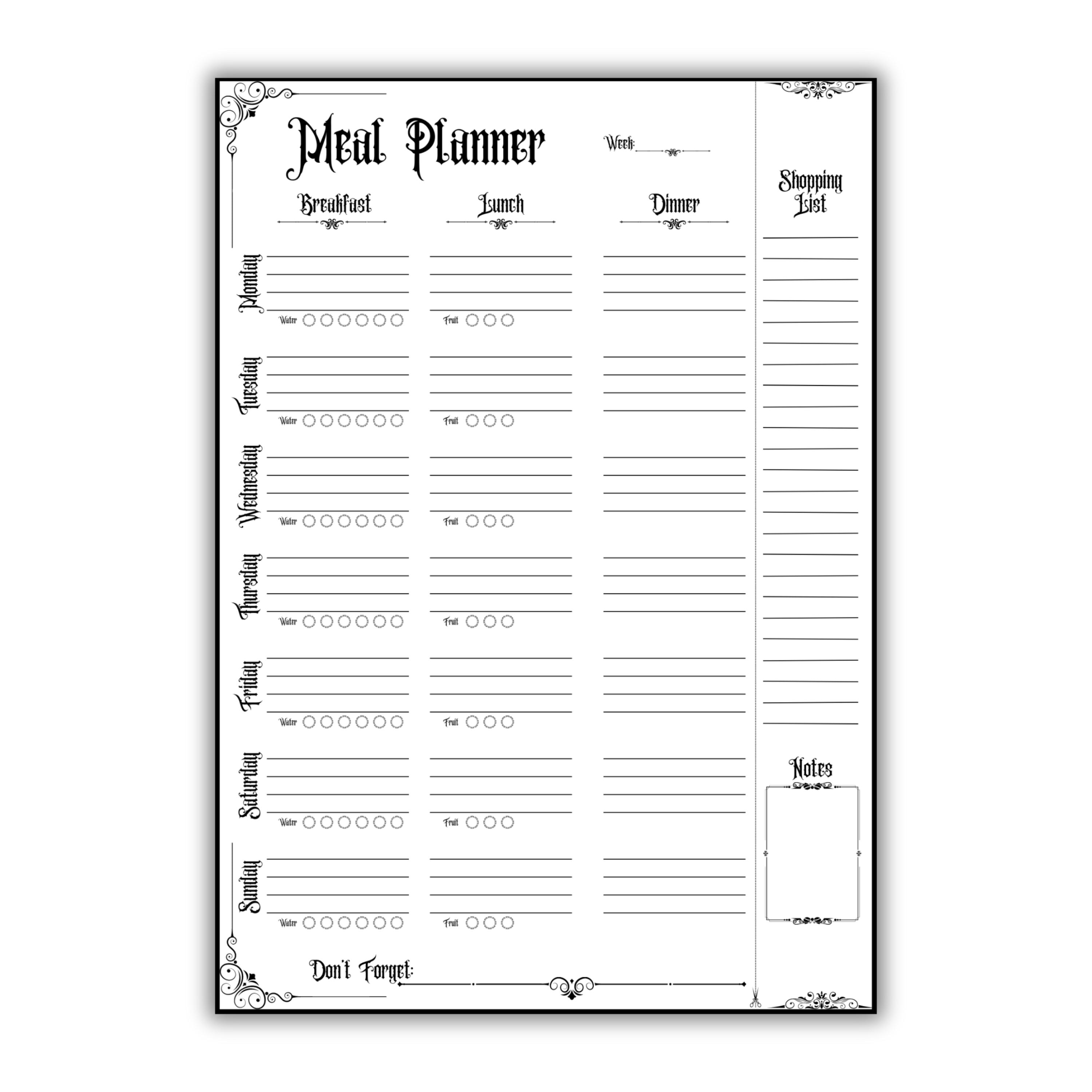 Gothic Weekly Meal Planner Grocery List Pagan Recipe Journal, Halloween ...