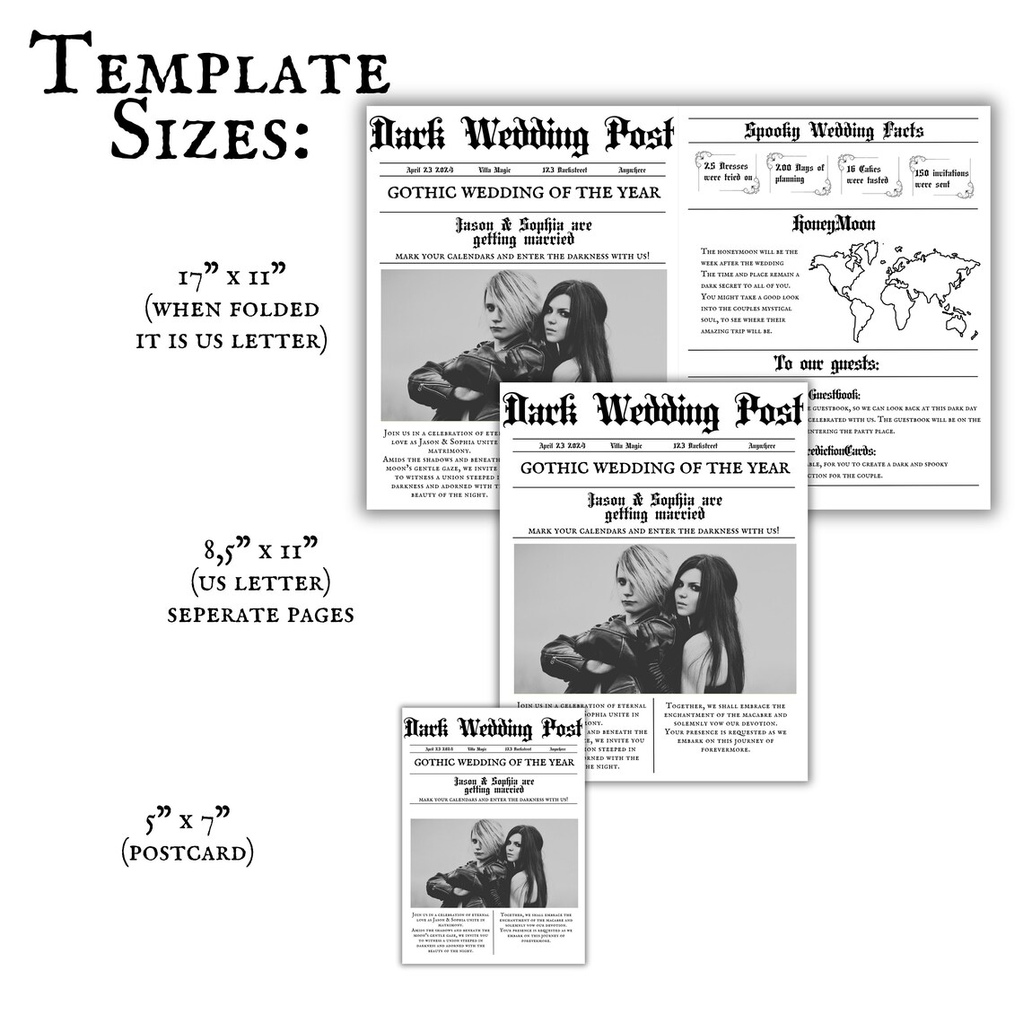 Wedding Newspaper Template Gothic Wedding Invitation Timeline DIY ...