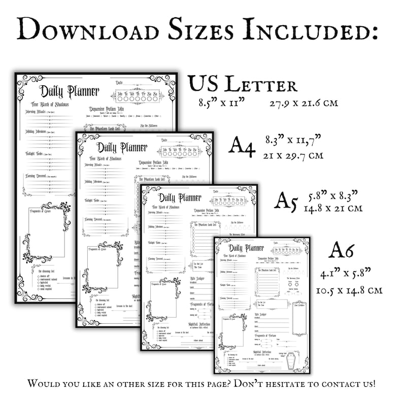 Gothic ADHD Daily Planner Printable Download Organized Planner Gothic ...