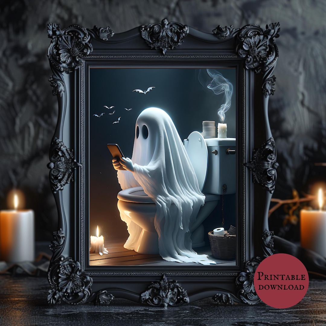 Gothic Ghost on Toilet Funny Digital Download Bathroom Print Dark ...