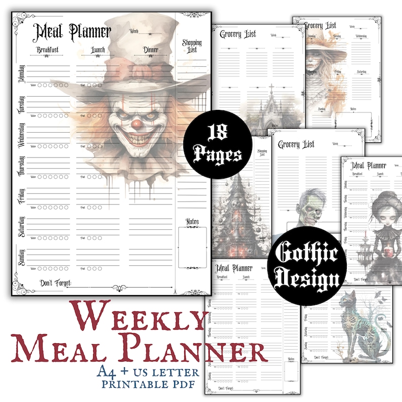 Gothic Weekly Meal Planner Grocery List Pagan Recipe Journal, Halloween ...