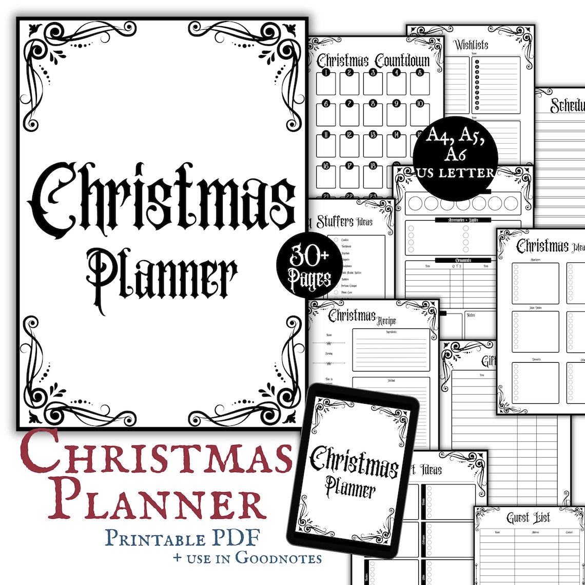 Gothic Christmas Planner Minimalistic Digital Printable Download ...