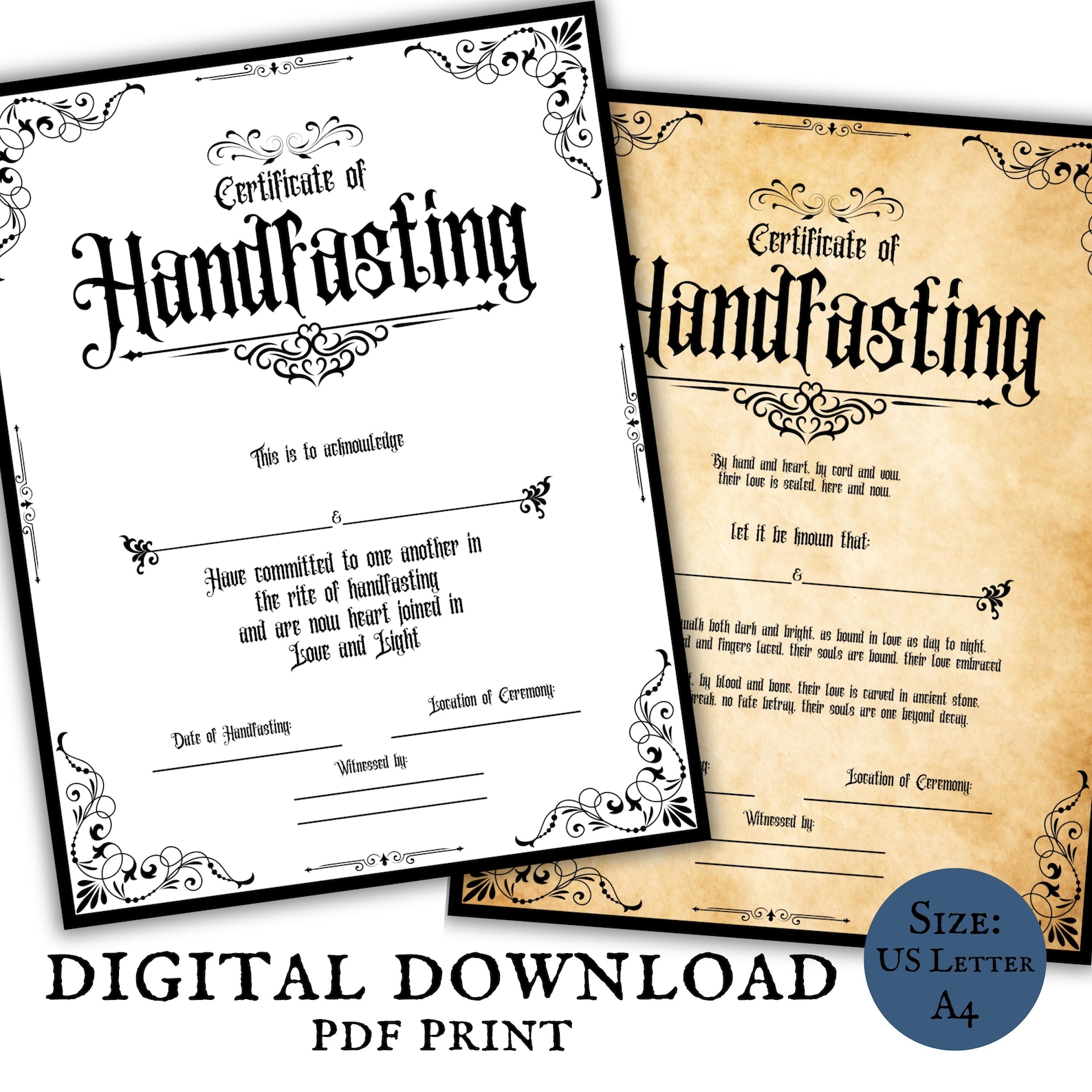 Handfasting Certificate Printable Download Pages Witchy Gothic Wedding ...