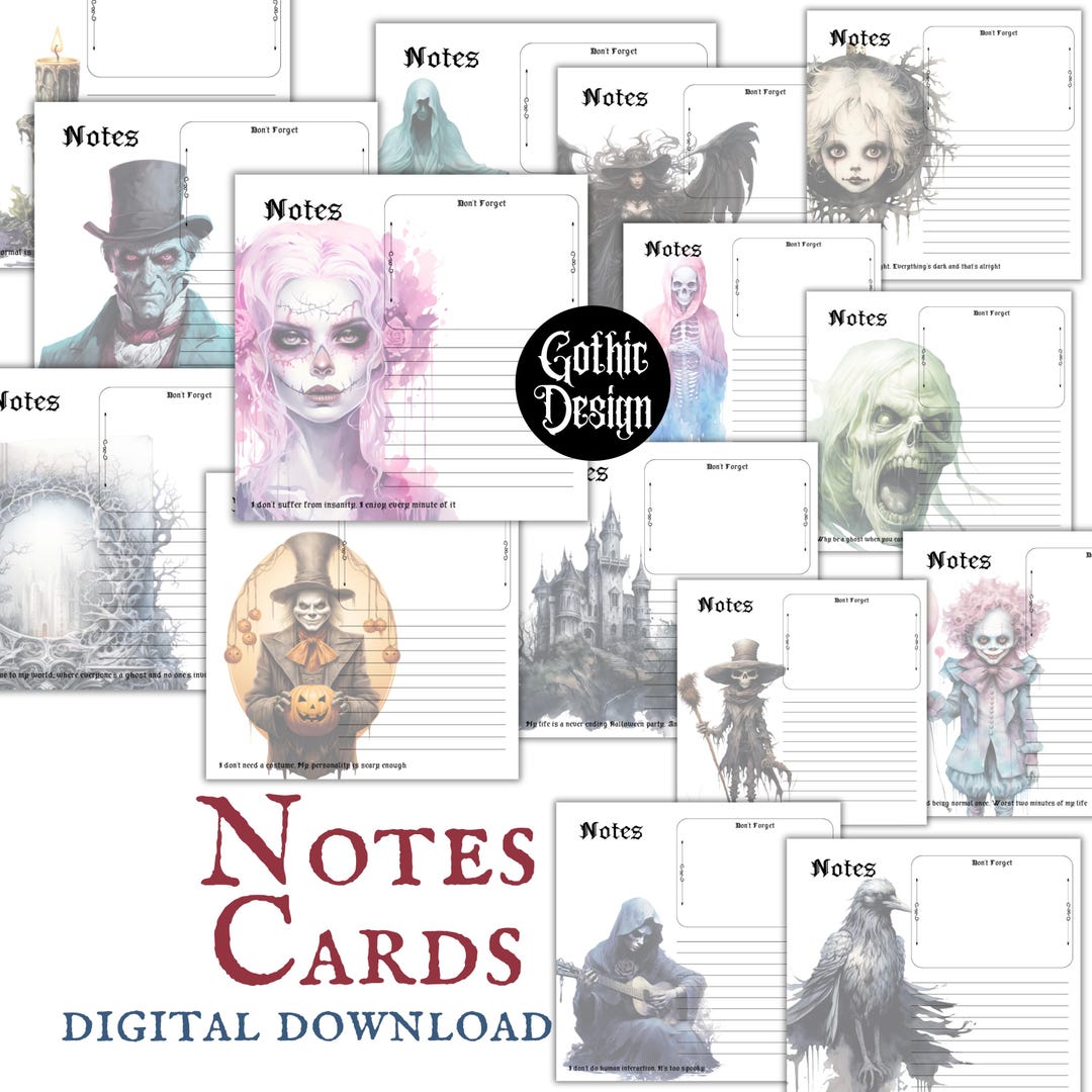 Gothic Notes Cards Printable Download to Do List Note Taking Cards ...