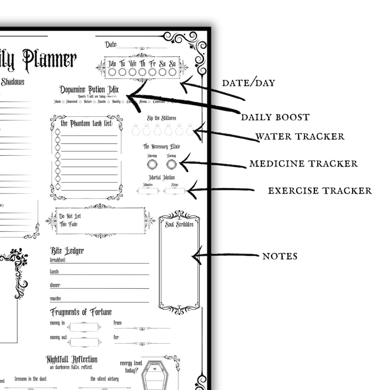 Gothic ADHD Daily Planner Printable Download Organized Planner Gothic ...