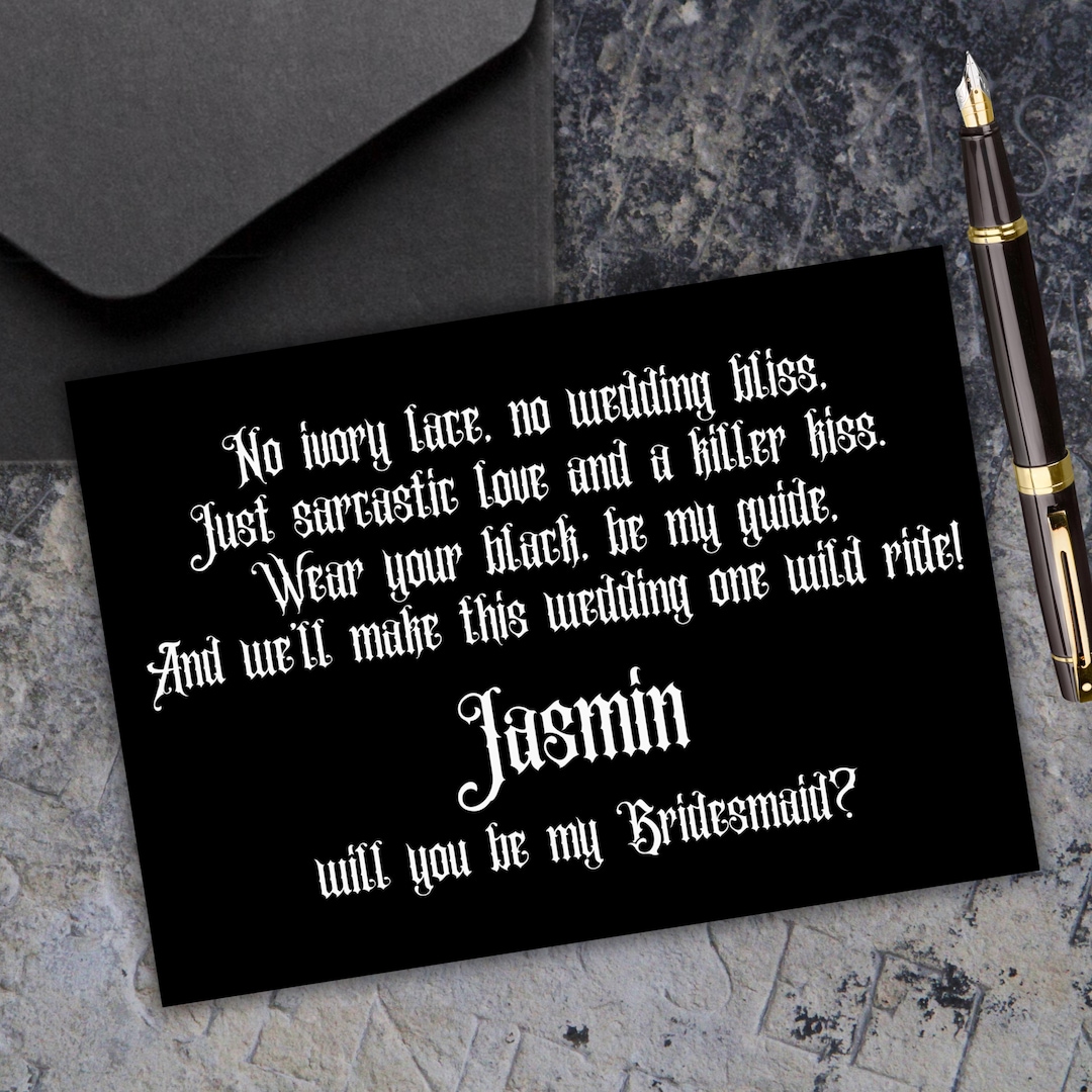 Custom Gothic Bridesmaid Proposal Card Black Gothic Wedding Be My ...
