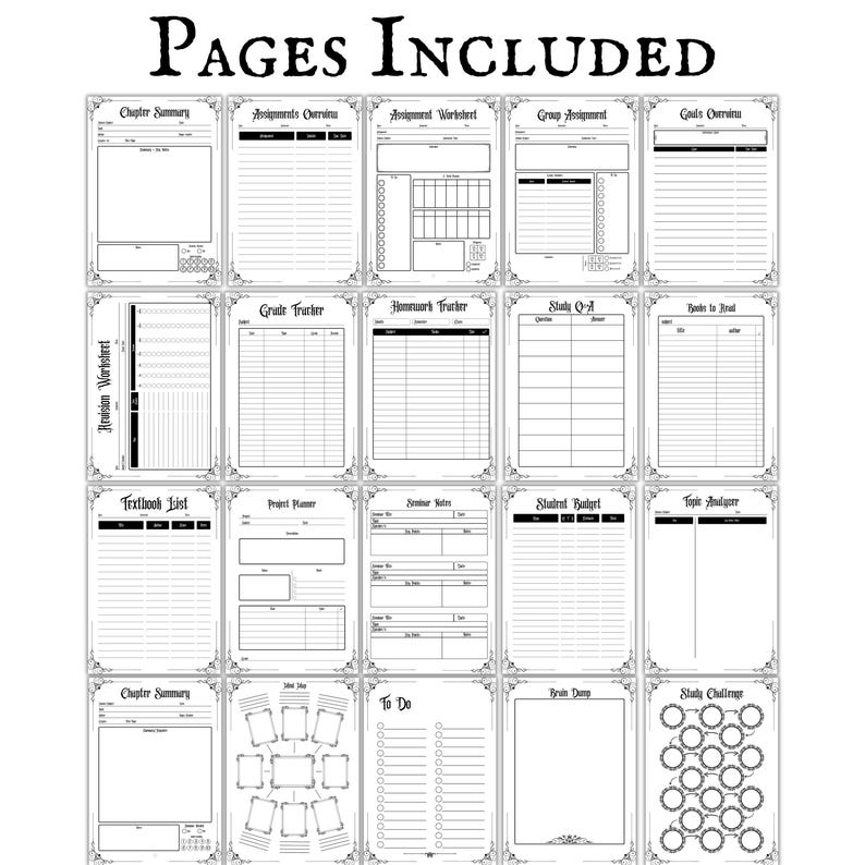 Gothic Student Planner Pages Academic Planner Digital Download Study ...