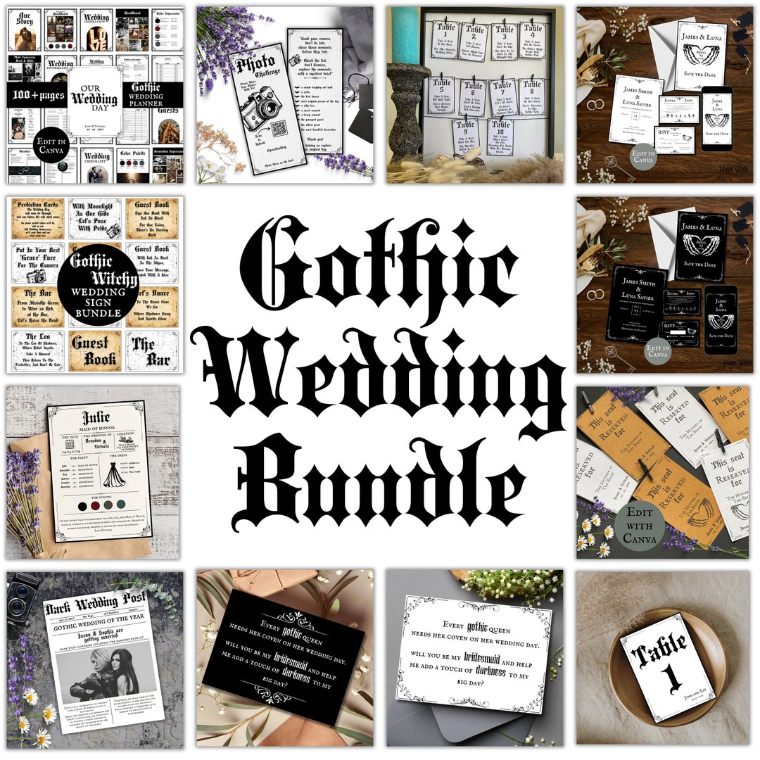 Gothic Wedding Bundle Editable Templates and PDF Downloads for a Dark ...