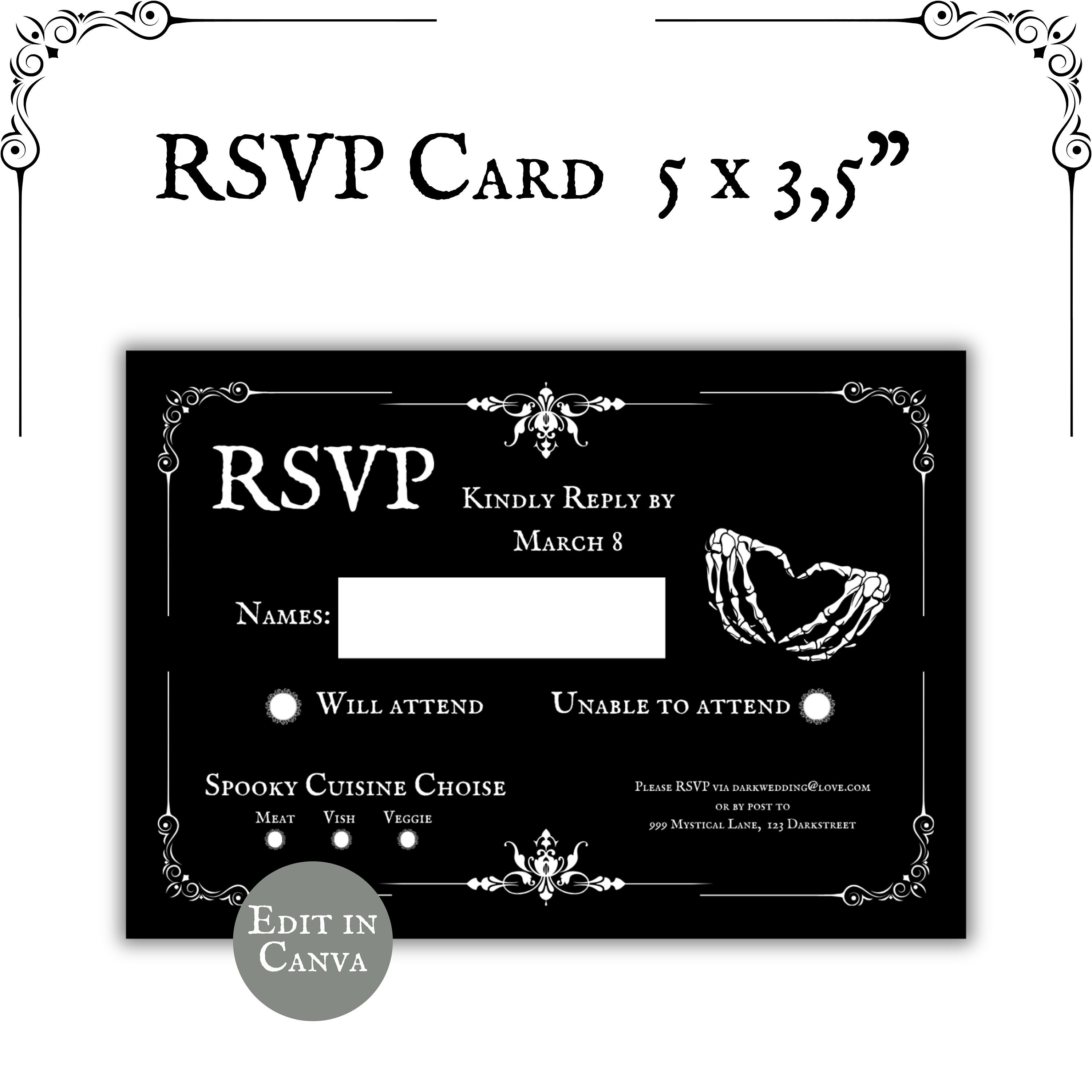 Gothic Wedding Invitation Editable, RSVP Skeleton Printable Download Invite Template Dark ...
