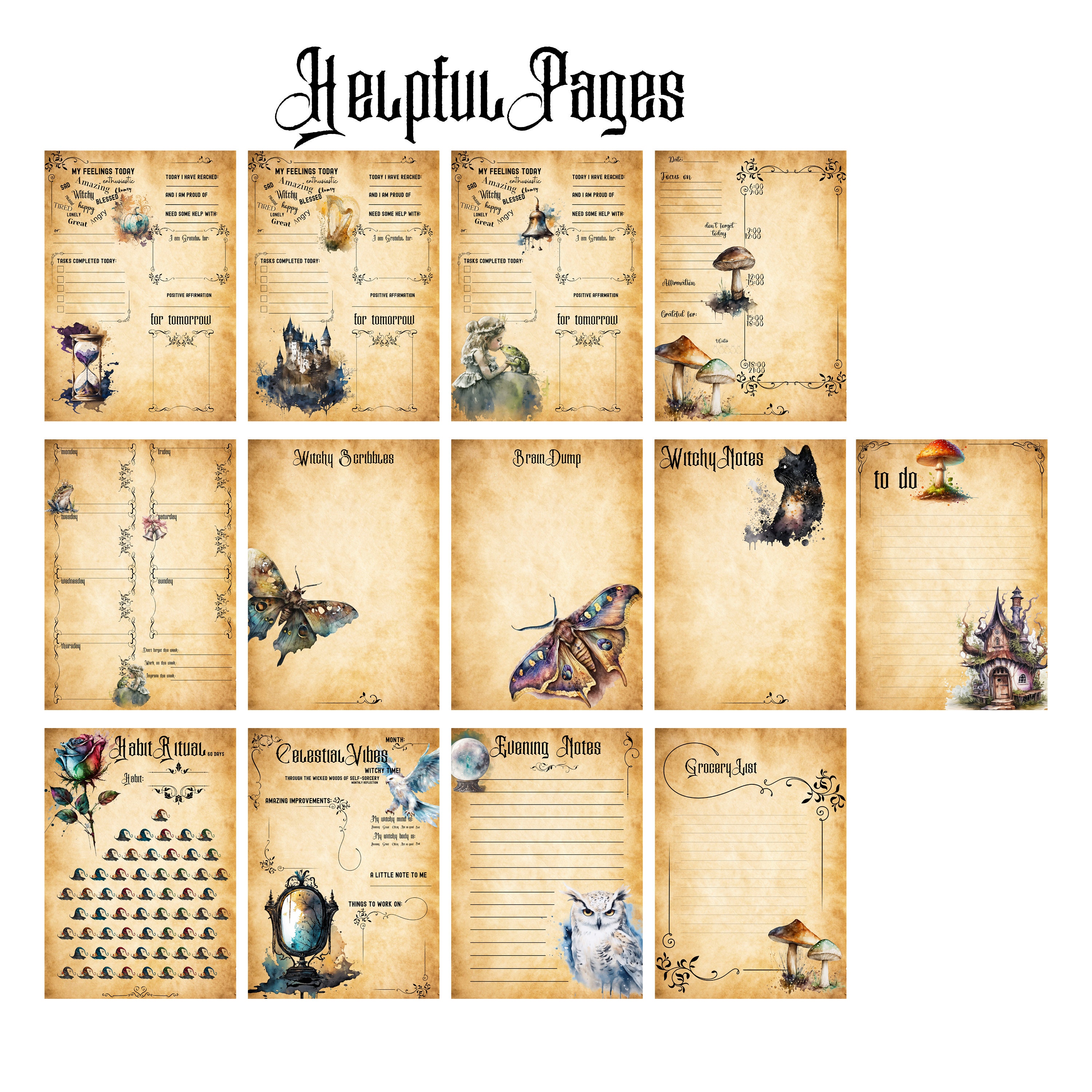 Witchy Daily Planner Pages, Celestial Adhd Printable A4 Pages, Pagan ...