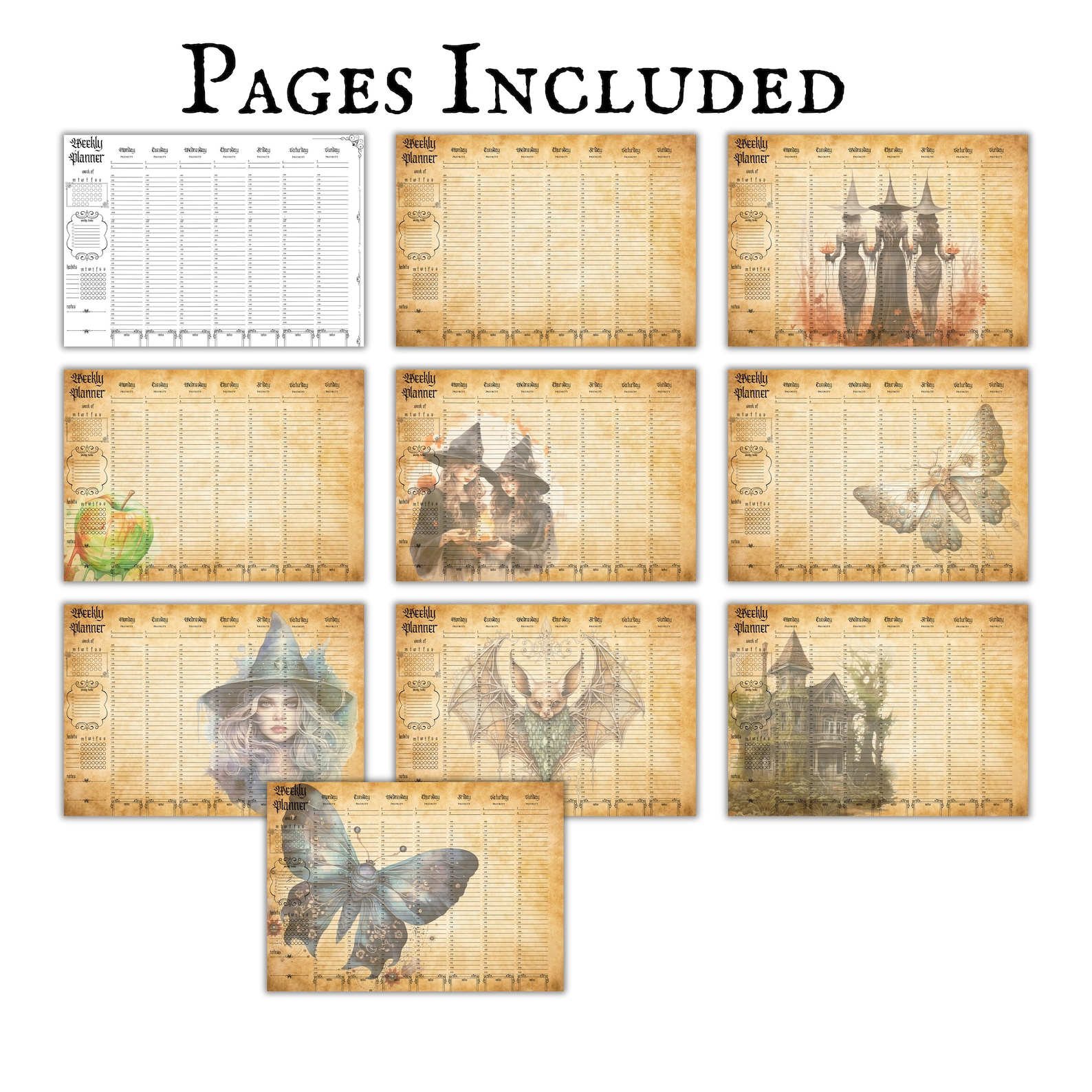 Witchy Weekly Planner Pages Printable Download One Week Organizer Witch ...