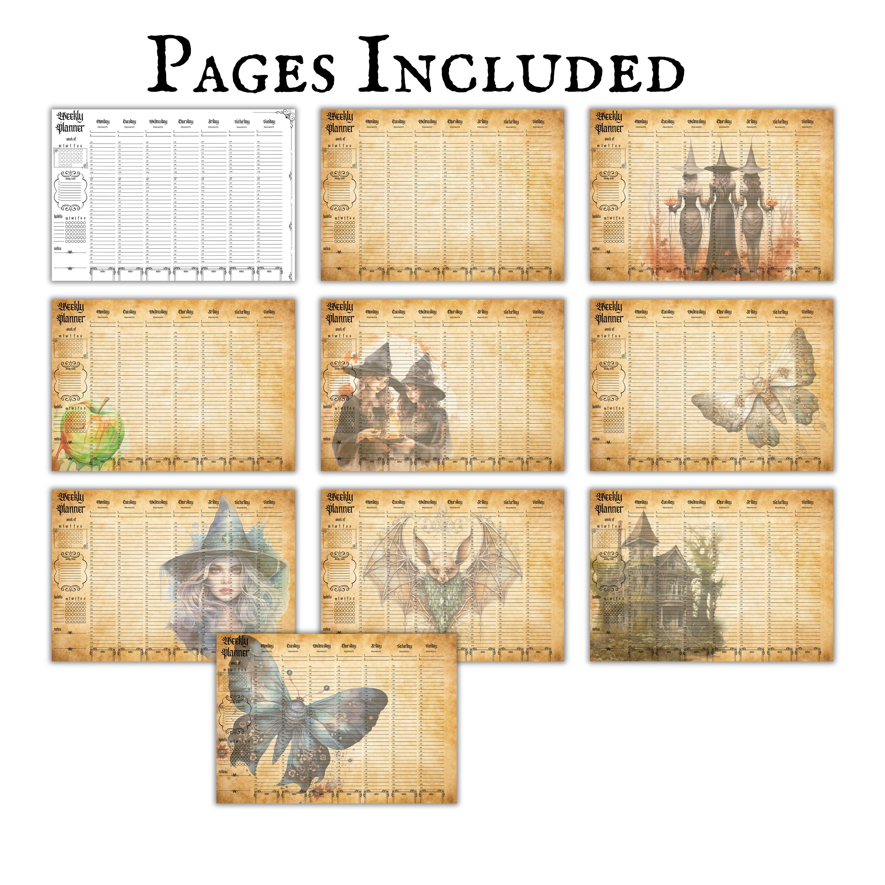 Witchy Weekly Planner Pages Printable Download One Week Organizer Witch ...