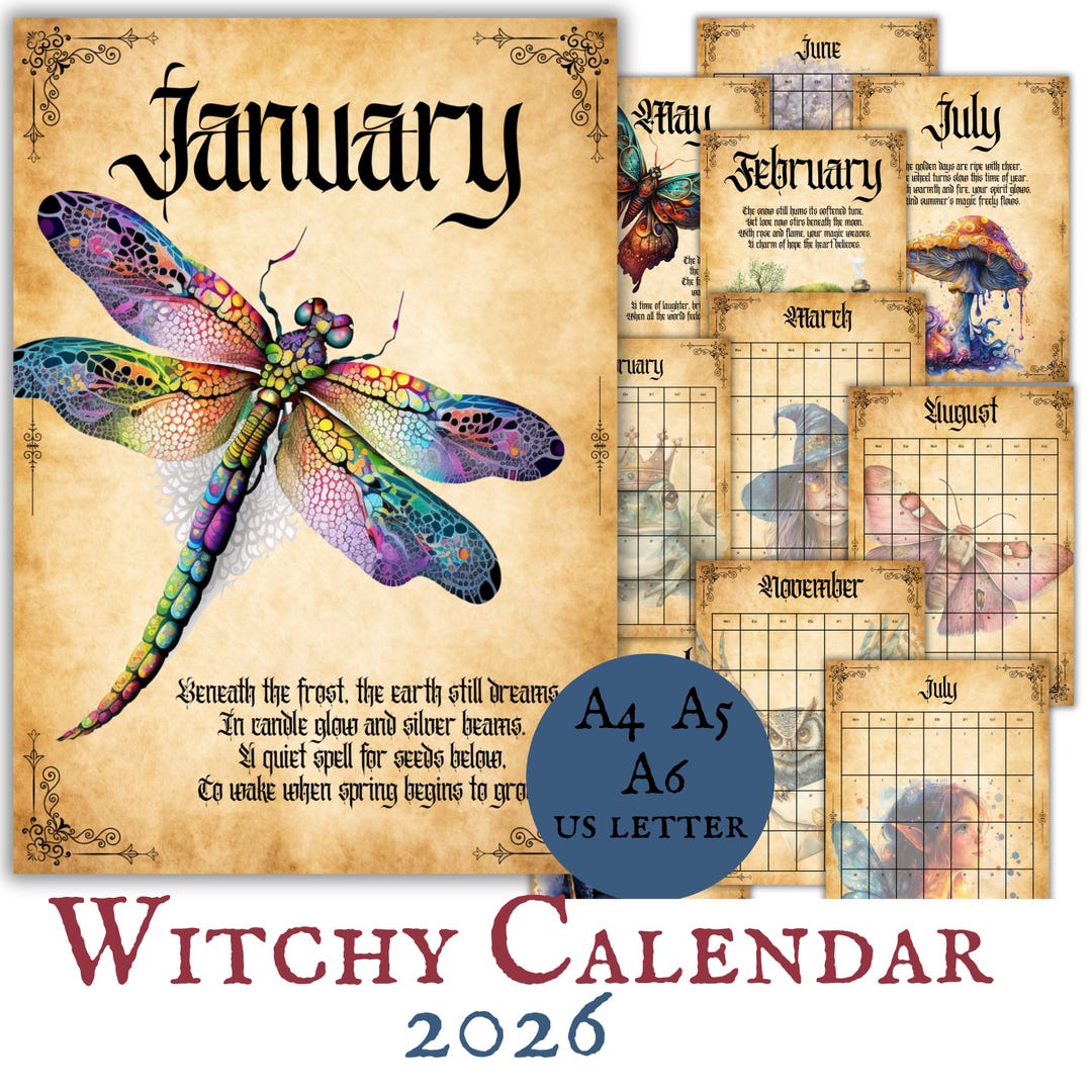 Witchy Calendar 2026 Monthly Planner Printable Download Pages Magical ...