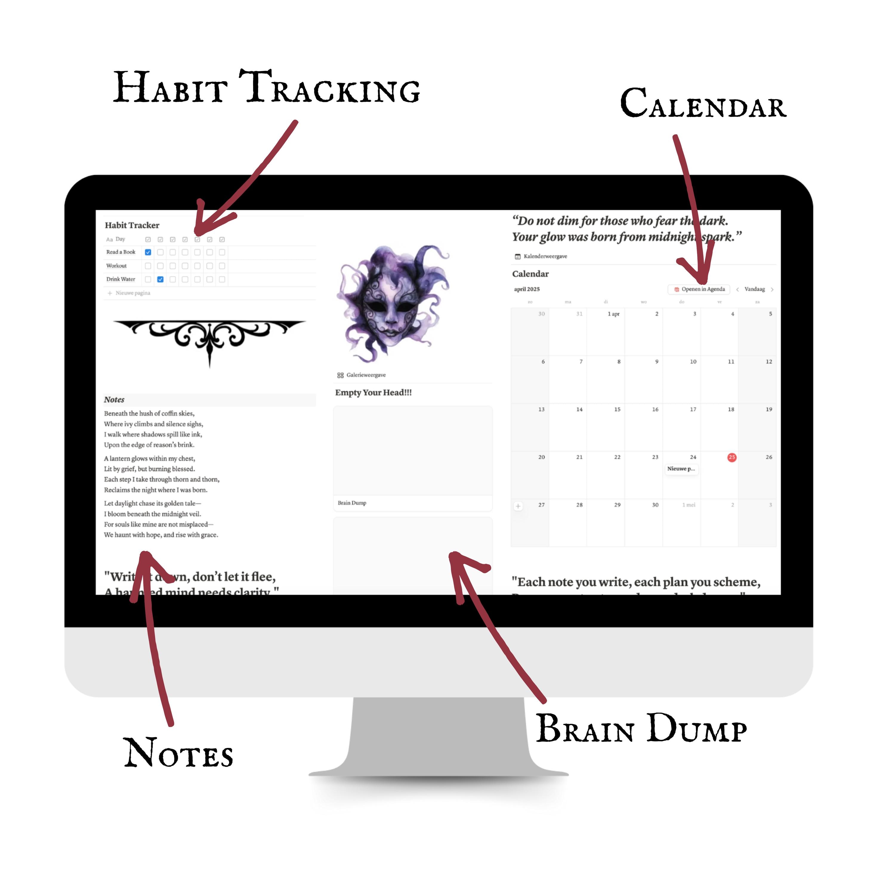 Gothic Aesthetic Notion To-do List Template Task Tracker Notion Planner ...