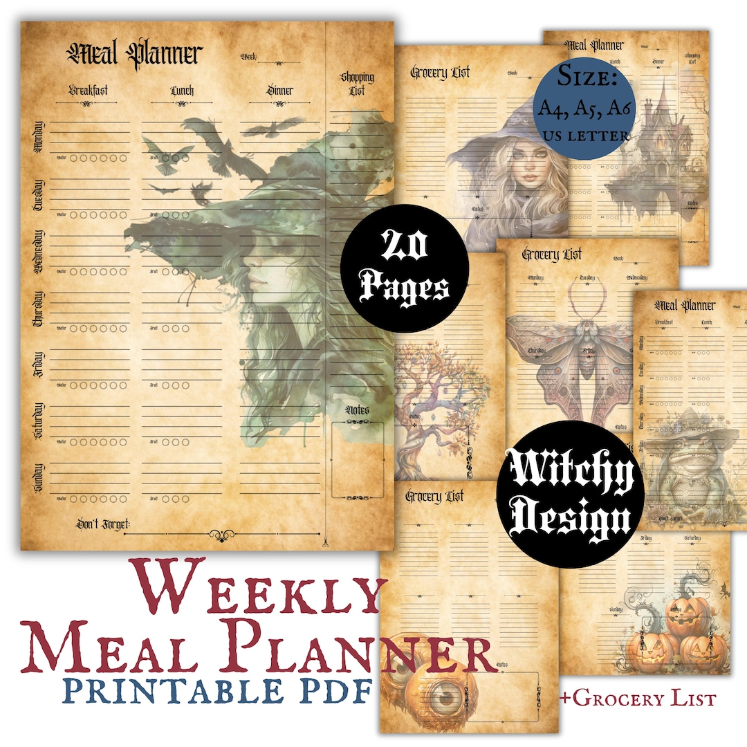 Witchy Weekly Meal Planner Grocery List Pagan Recipe Journal Halloween ...