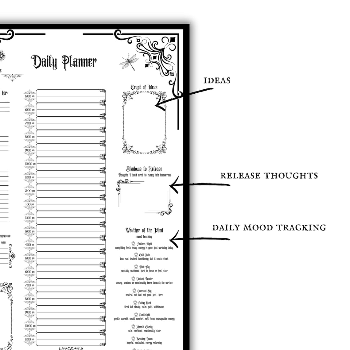 Gothic Daily Planner Printable Download Organized Planner Gothic Design ...