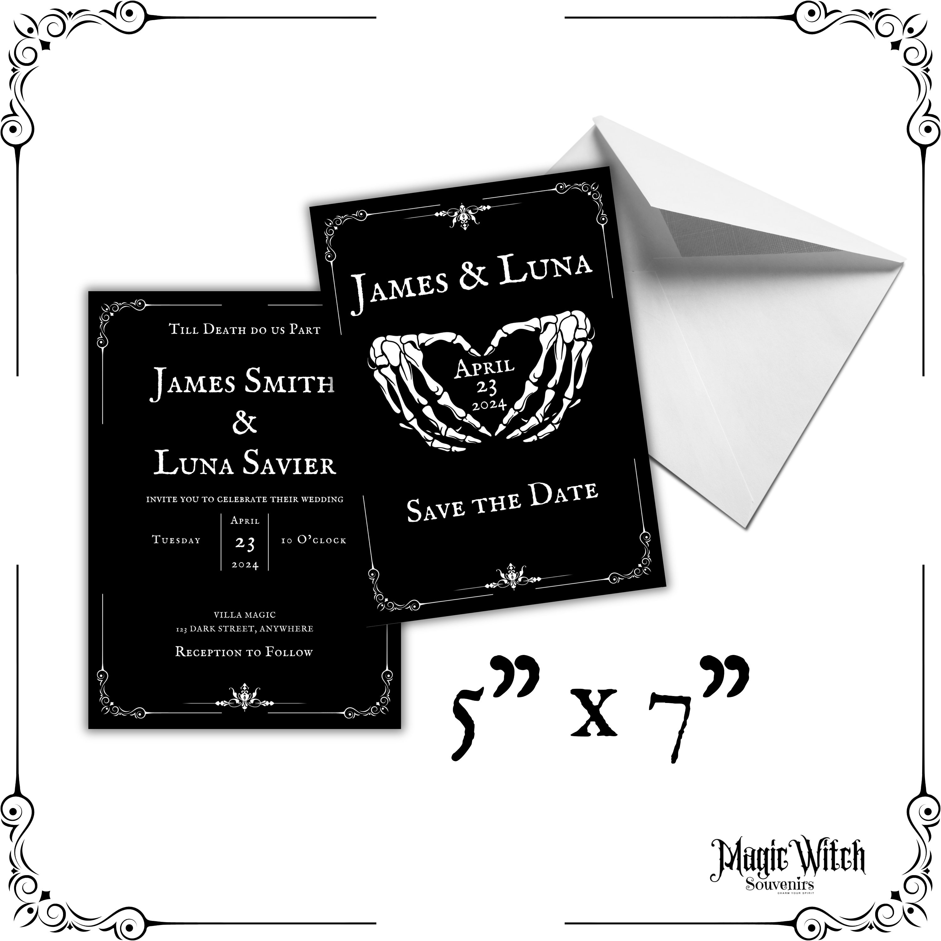 Gothic Wedding Invitation Editable, RSVP Skeleton Printable Download Invite Template Dark ...