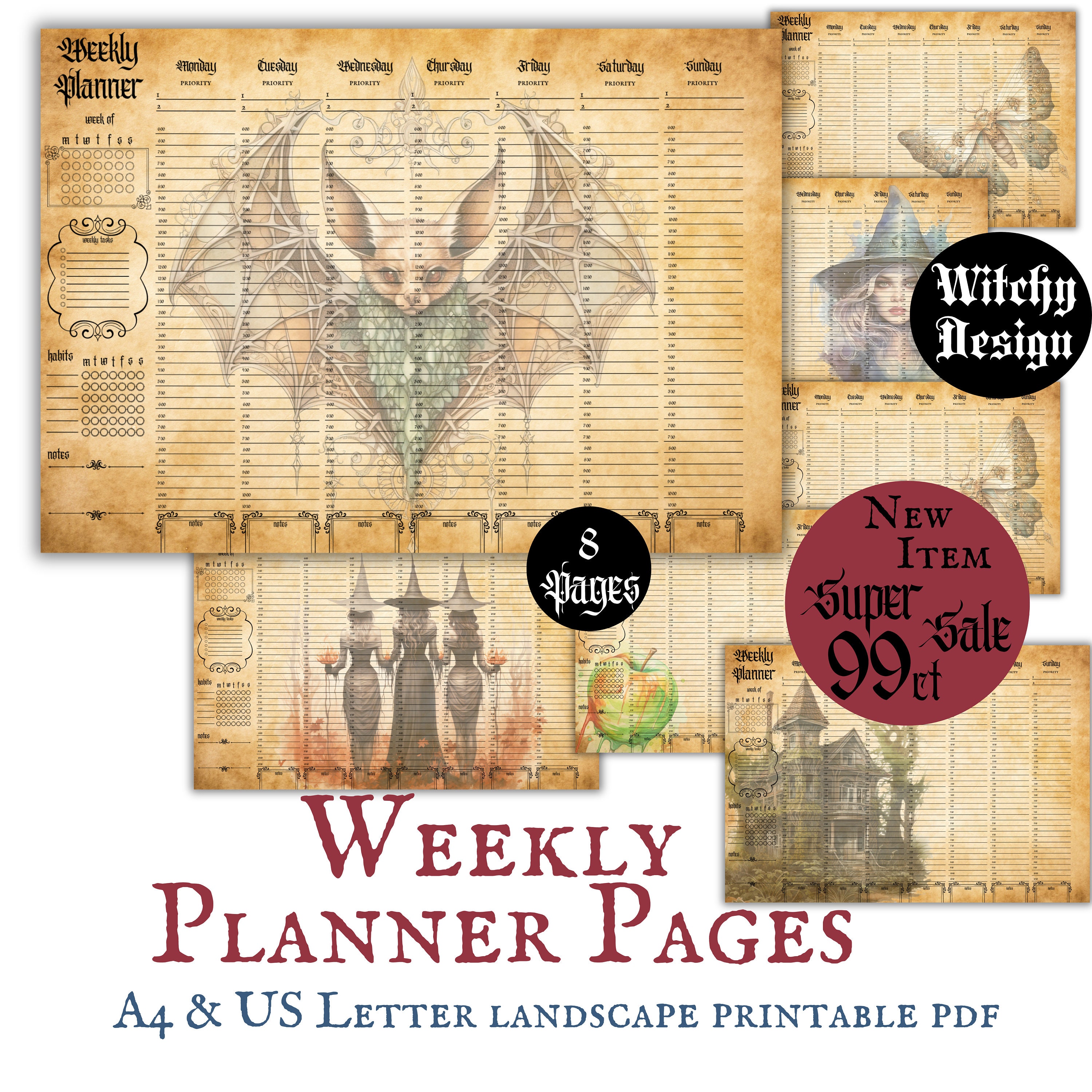 Witchy Weekly Planner Pages Printable Download One Week Organizer Witch ...