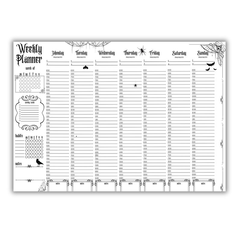 Gothic Weekly Planner Pages Printable Download One Week Organizer Goth ...