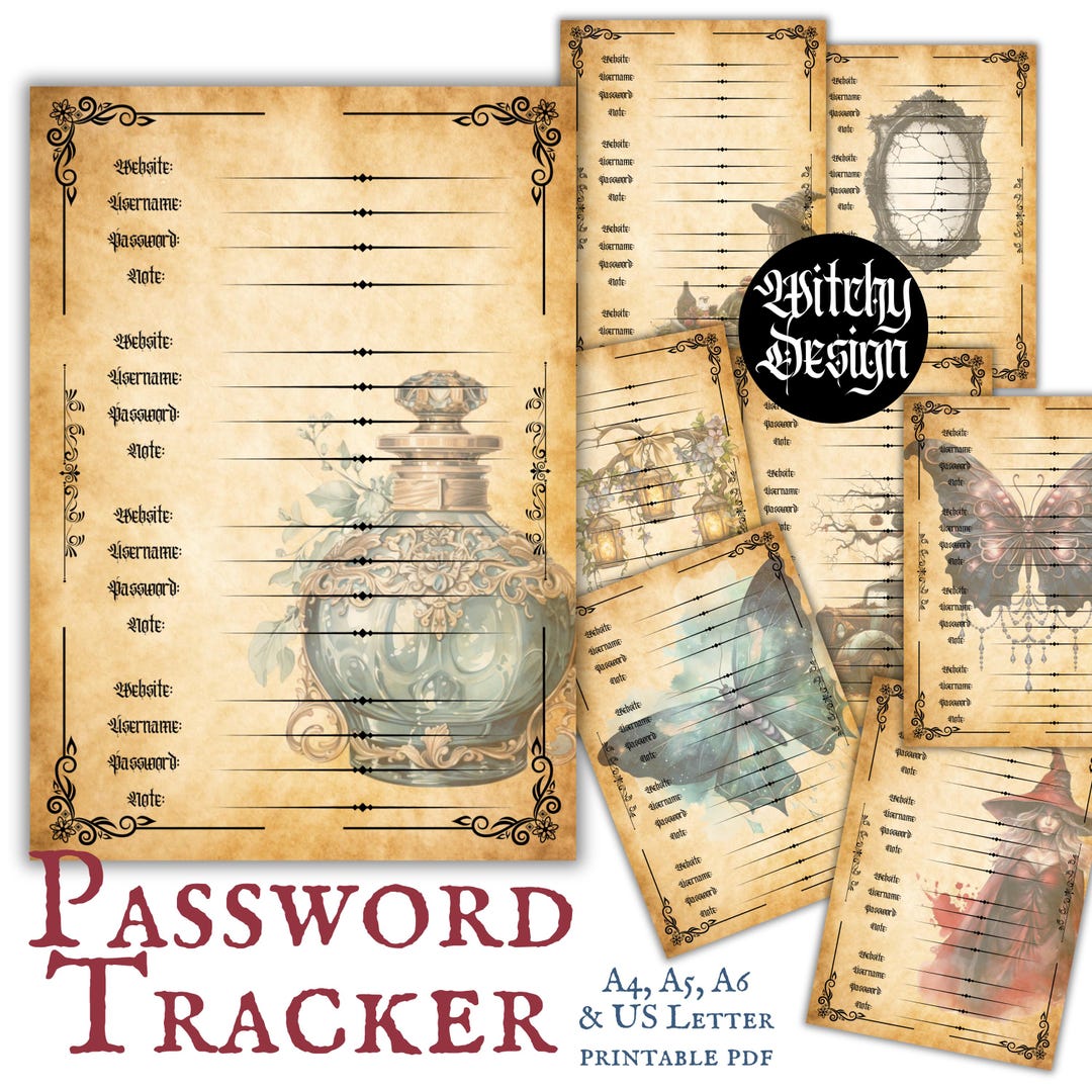 Witchy Password Tracker Log Printable Download Pages Vintage Witchy ...