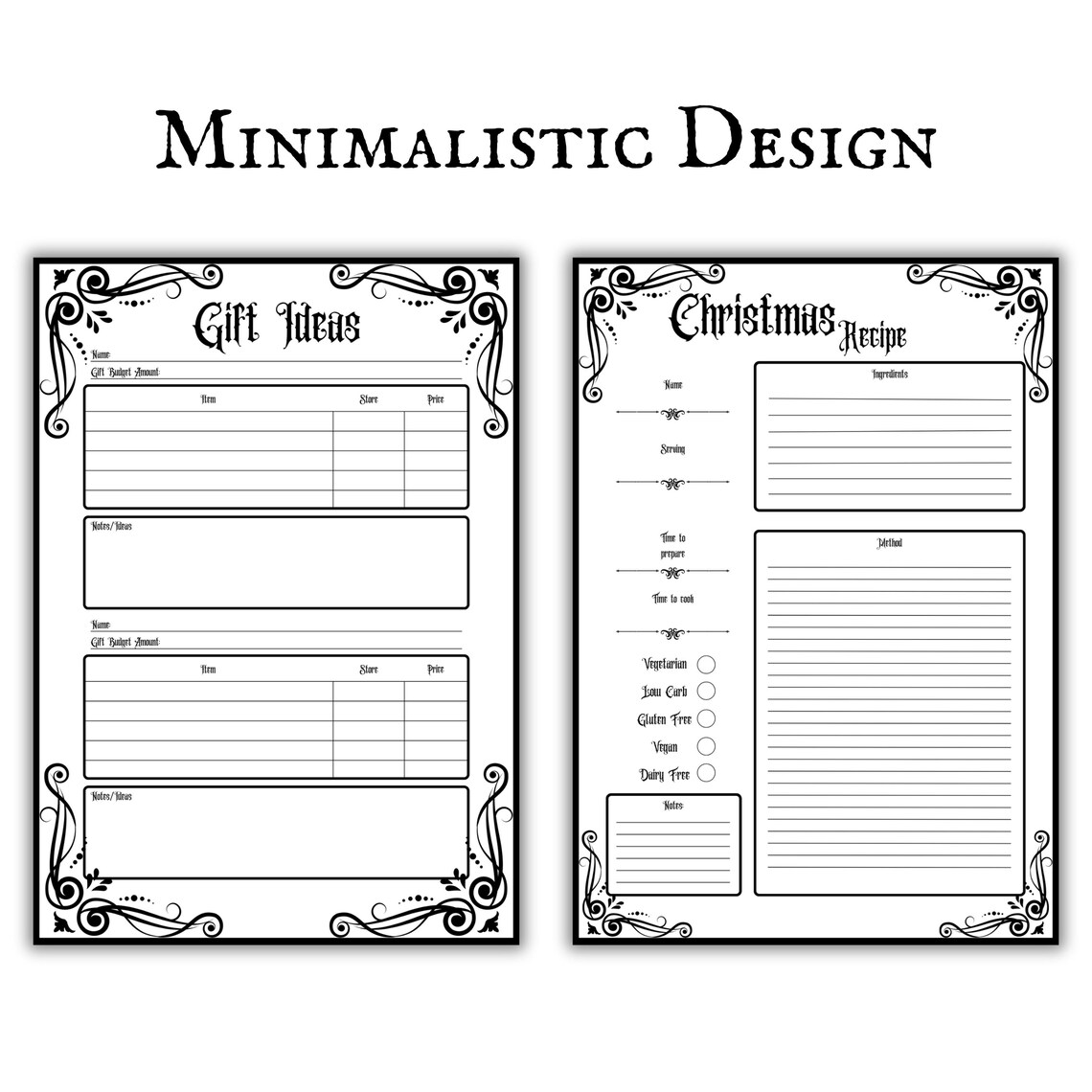 Gothic Christmas Planner Minimalistic Digital Printable Download ...