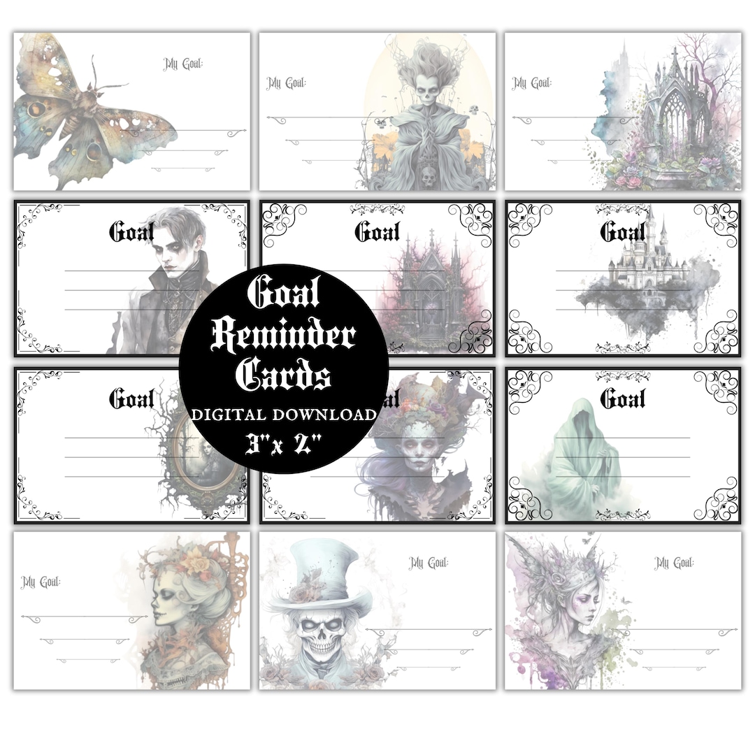 Gothic Goal Reminder Cards Printable Download Gothic Planner Goal ...