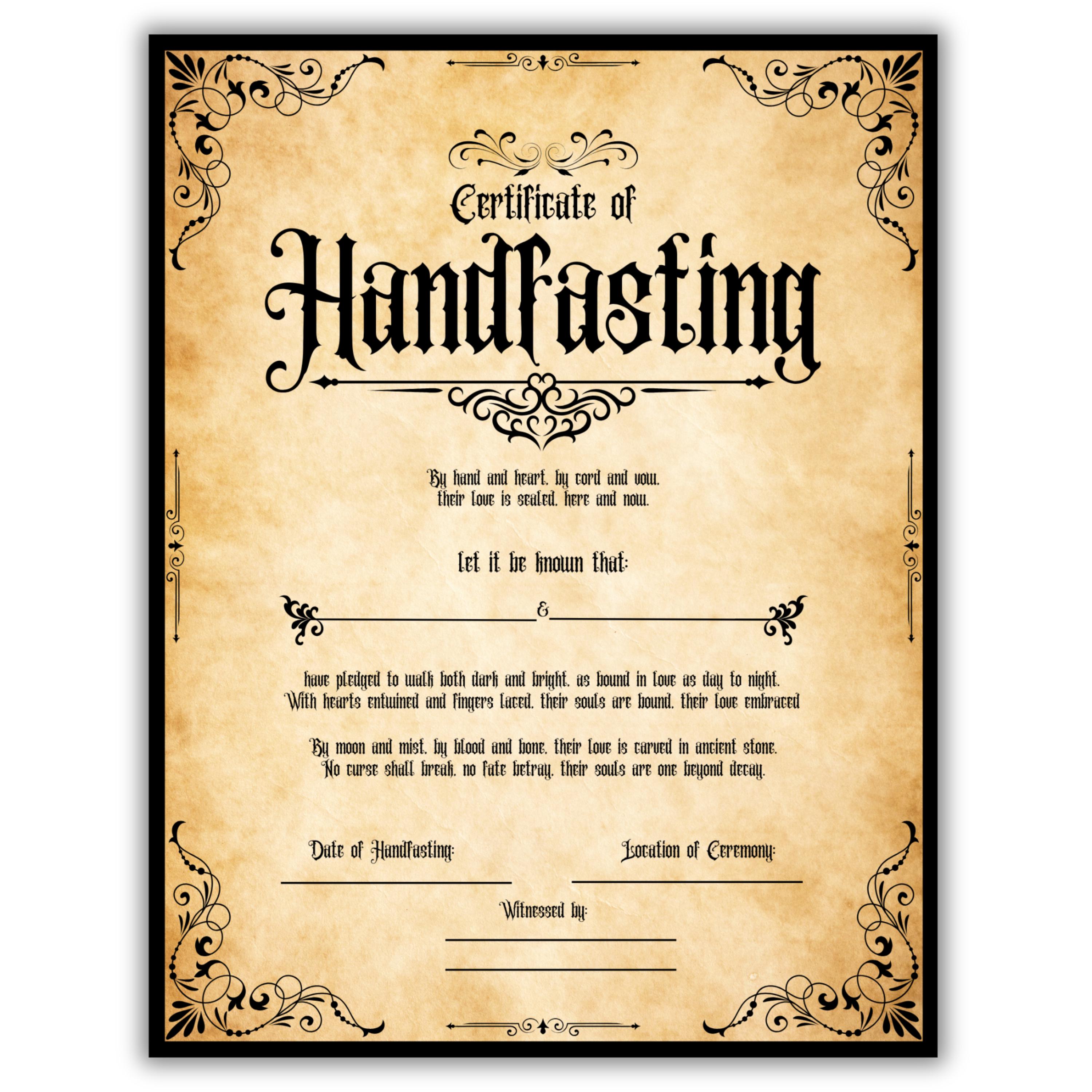 Handfasting Certificate Printable Download Pages Witchy Gothic Wedding ...