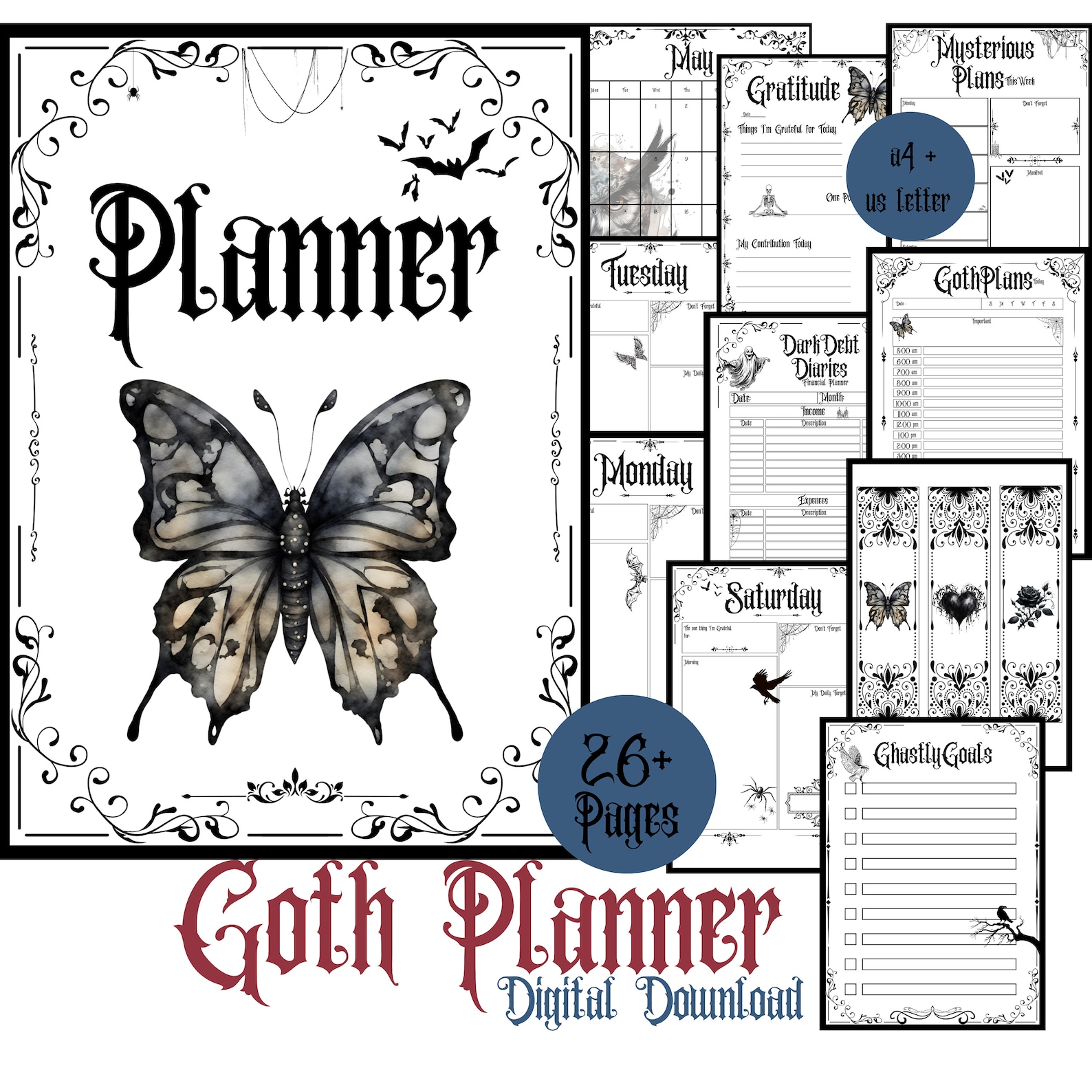 Witchy Goth Printable Daily Planner-pages 2025 2026 Planning A4 and US ...