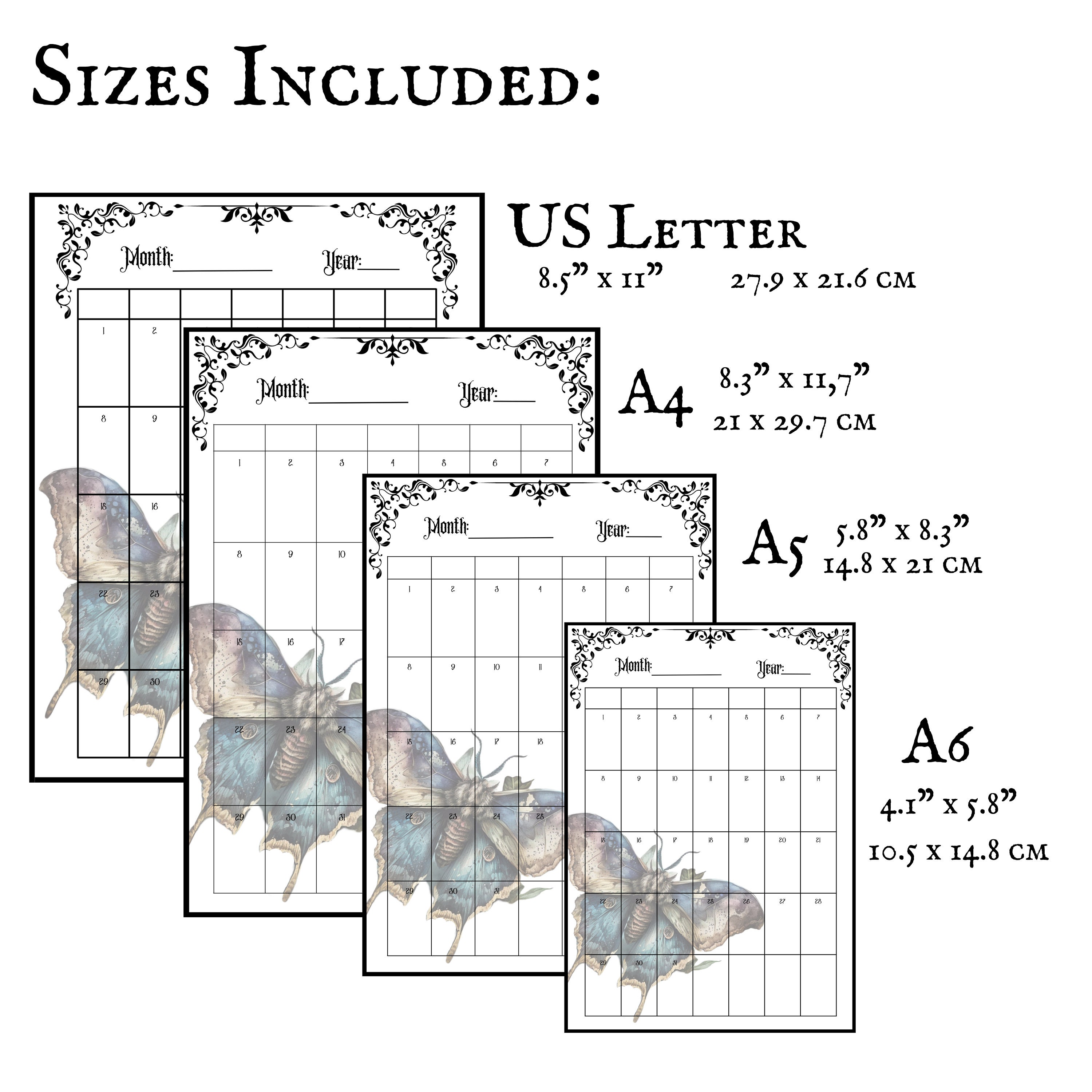 Gothic Planner Pages Undated PDF Printable Download Bundle US Letter ...