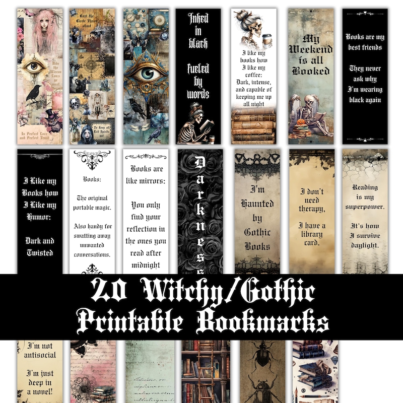 Printable Bookmarks Goth - Etsy