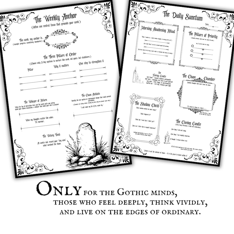 Gothic ADHD Planner Printable Download Organized Planner ADHD Journal Tracker Goth Core ...