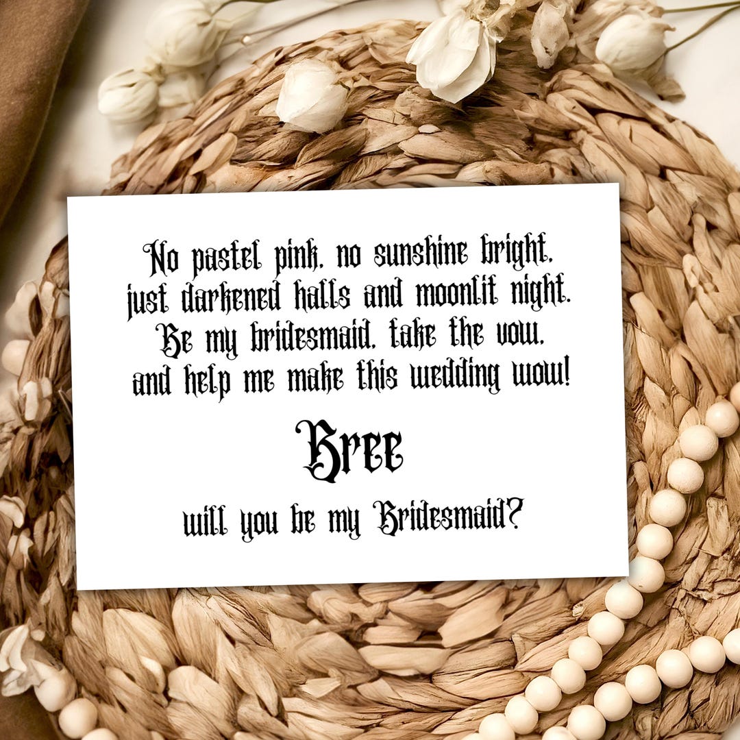 Custom Gothic Bridesmaid Proposal Card Black Gothic Wedding Be My ...